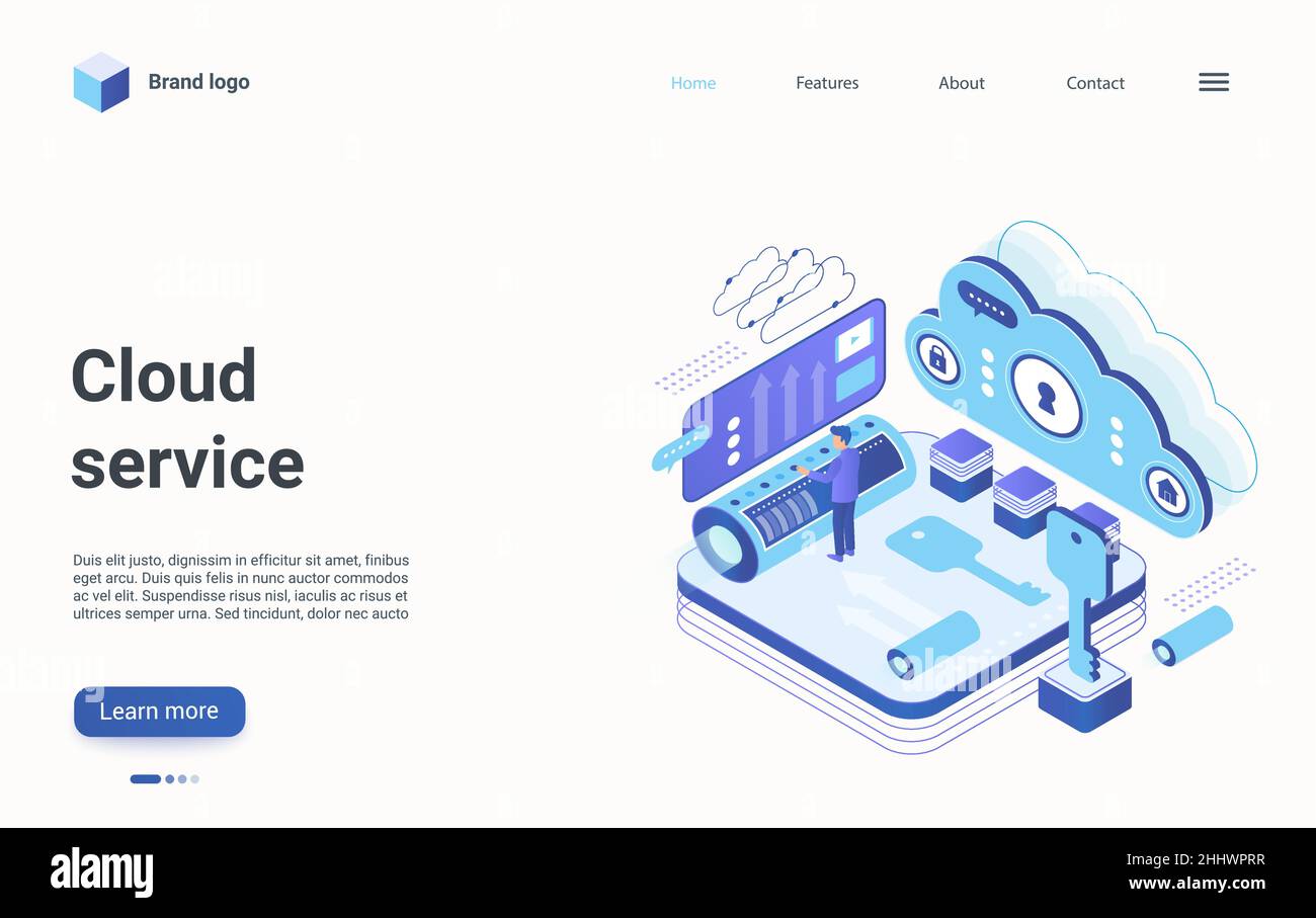 Cloud data tech service isometric vector illustration. Cartoon ...