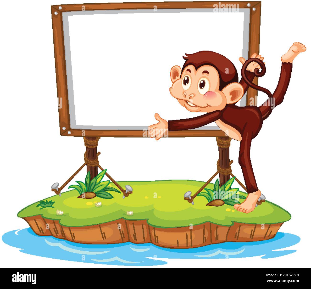 Dancing monkey with blank board on white background illustration Stock ...