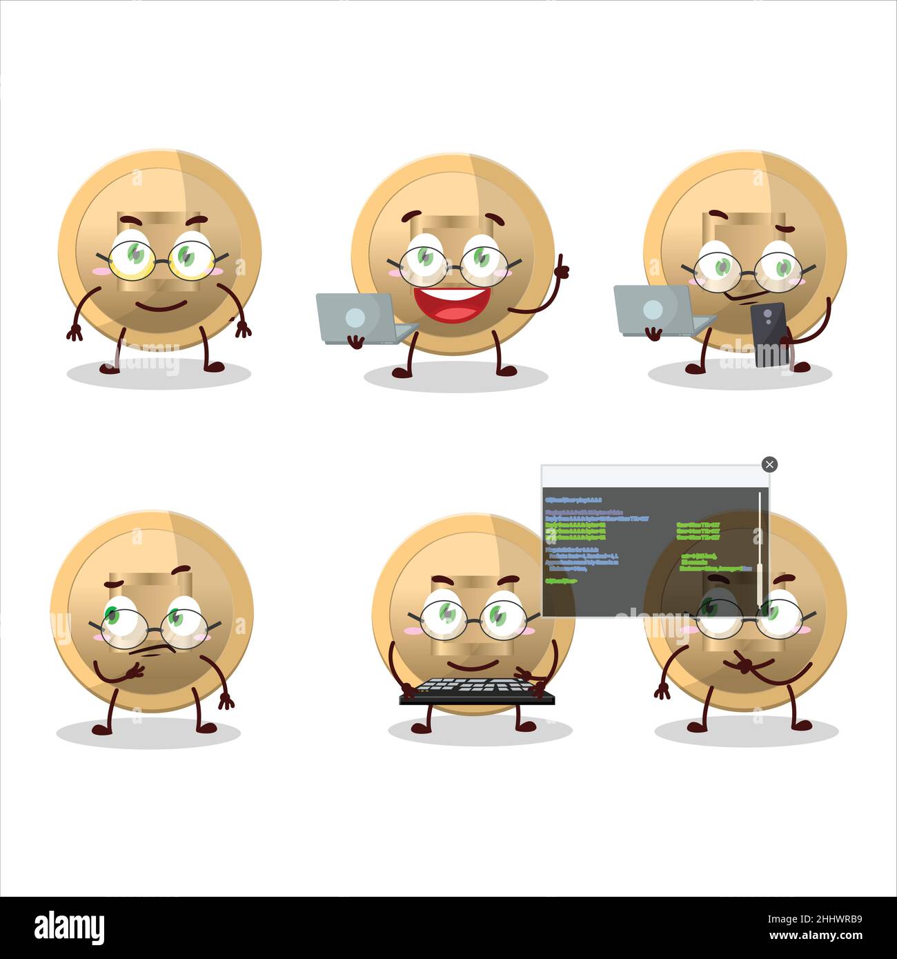 Chinese coin Programmer cute cartoon character with. Vector ...
