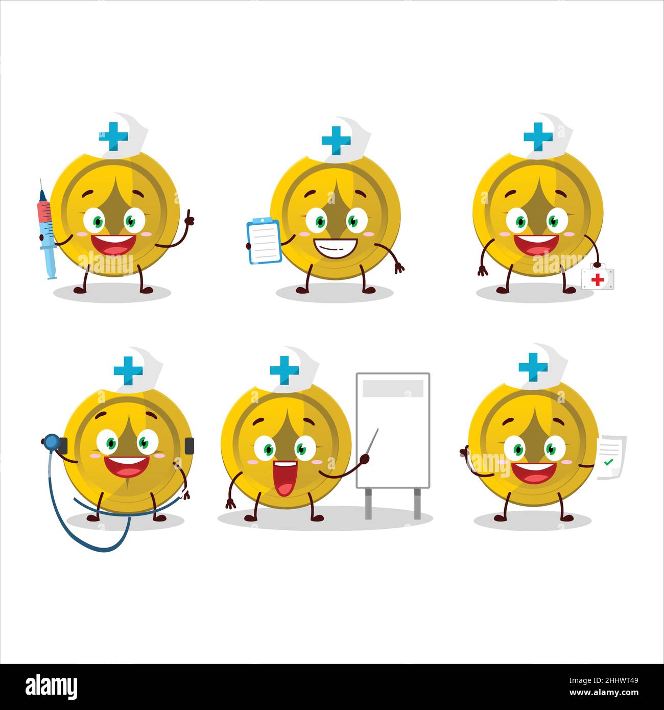 Doctor profession emoticon with gold coin cartoon character. Vector ...
