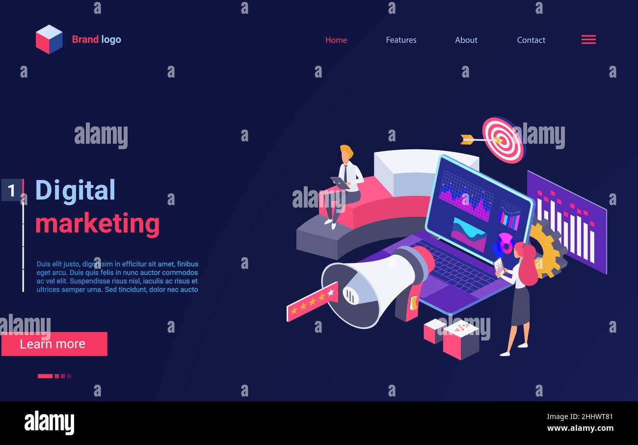 Digital marketing technology isometric vector illustration. Cartoon 3d ...