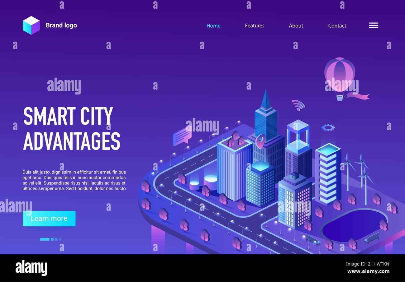 Smart city advantage isometric vector illustration. Cartoon 3d ...