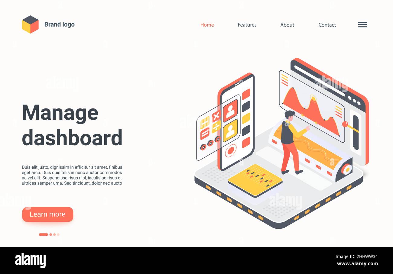 People manage dashboard isometric vector illustration. Cartoon 3d ...