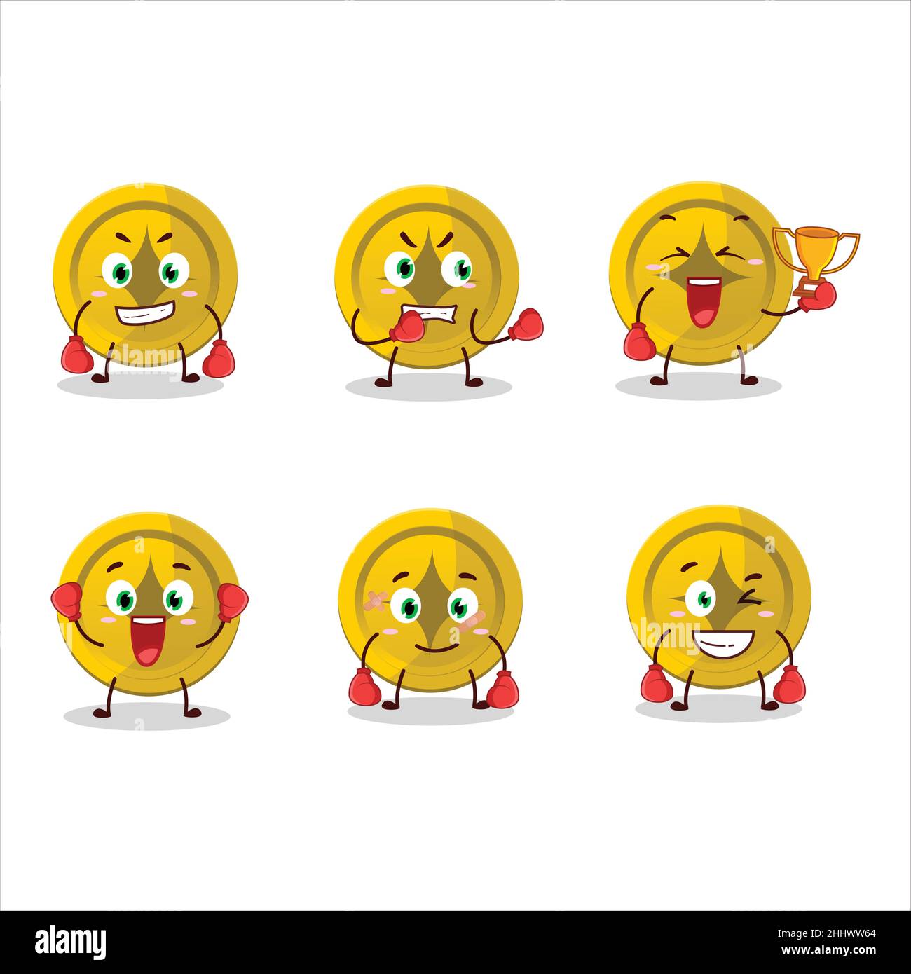 A sporty gold coin boxing athlete cartoon mascot design. Vector ...