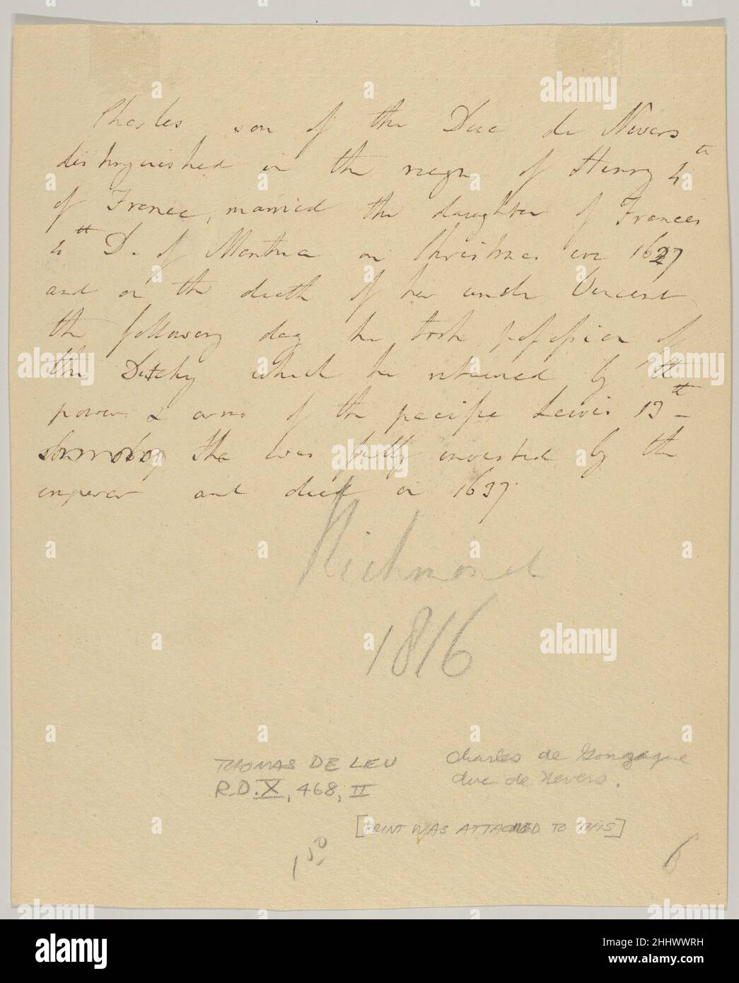 Charles de Gonzague, Duc de Nevers, attached letter 16th–17th century ...