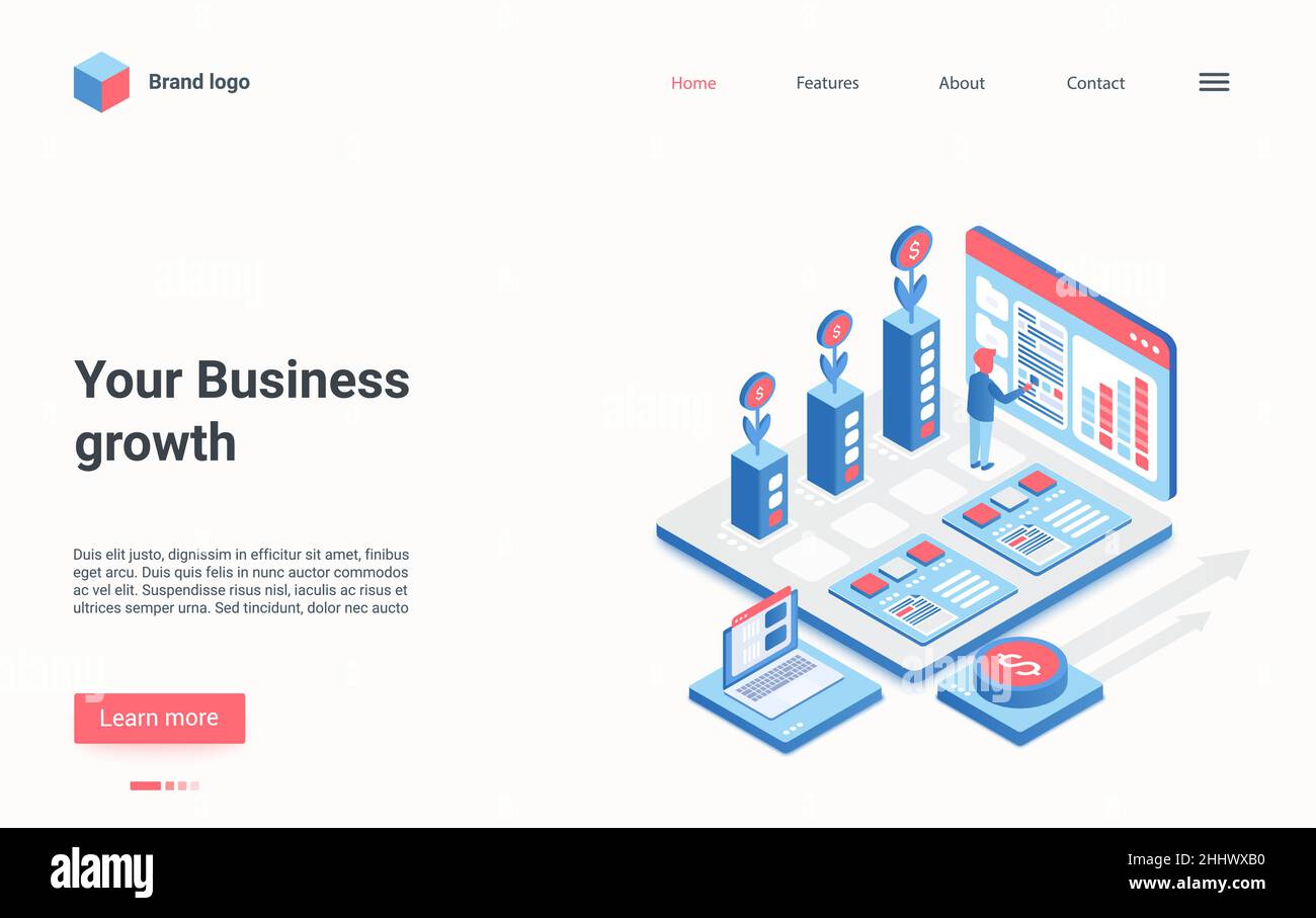 Business growth isometric vector illustration. Cartoon businessman ...