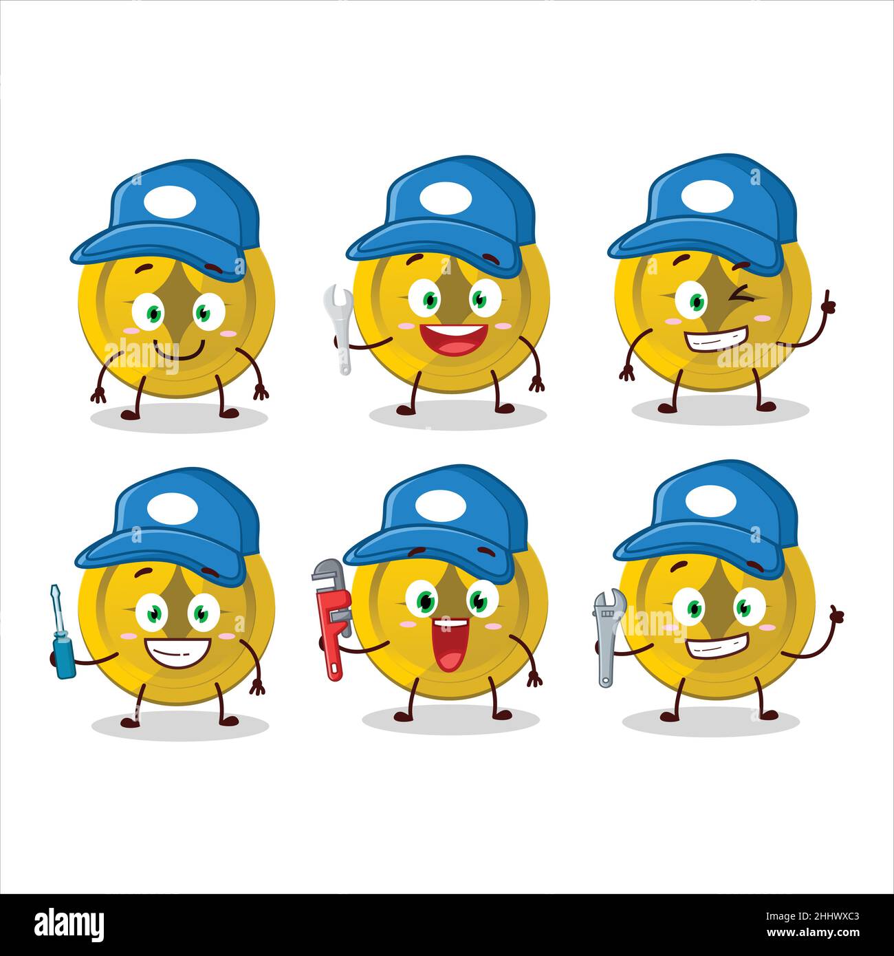 mechanic gold coin cute mascot character with pliers. Vector ...