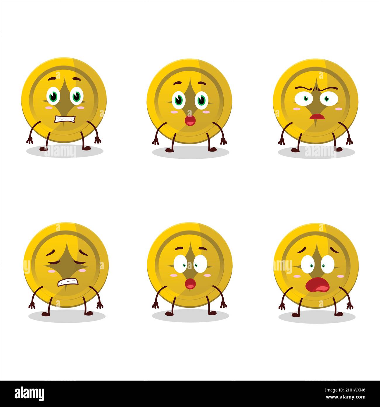 Character cartoon of gold coin with scared expression. Vector ...