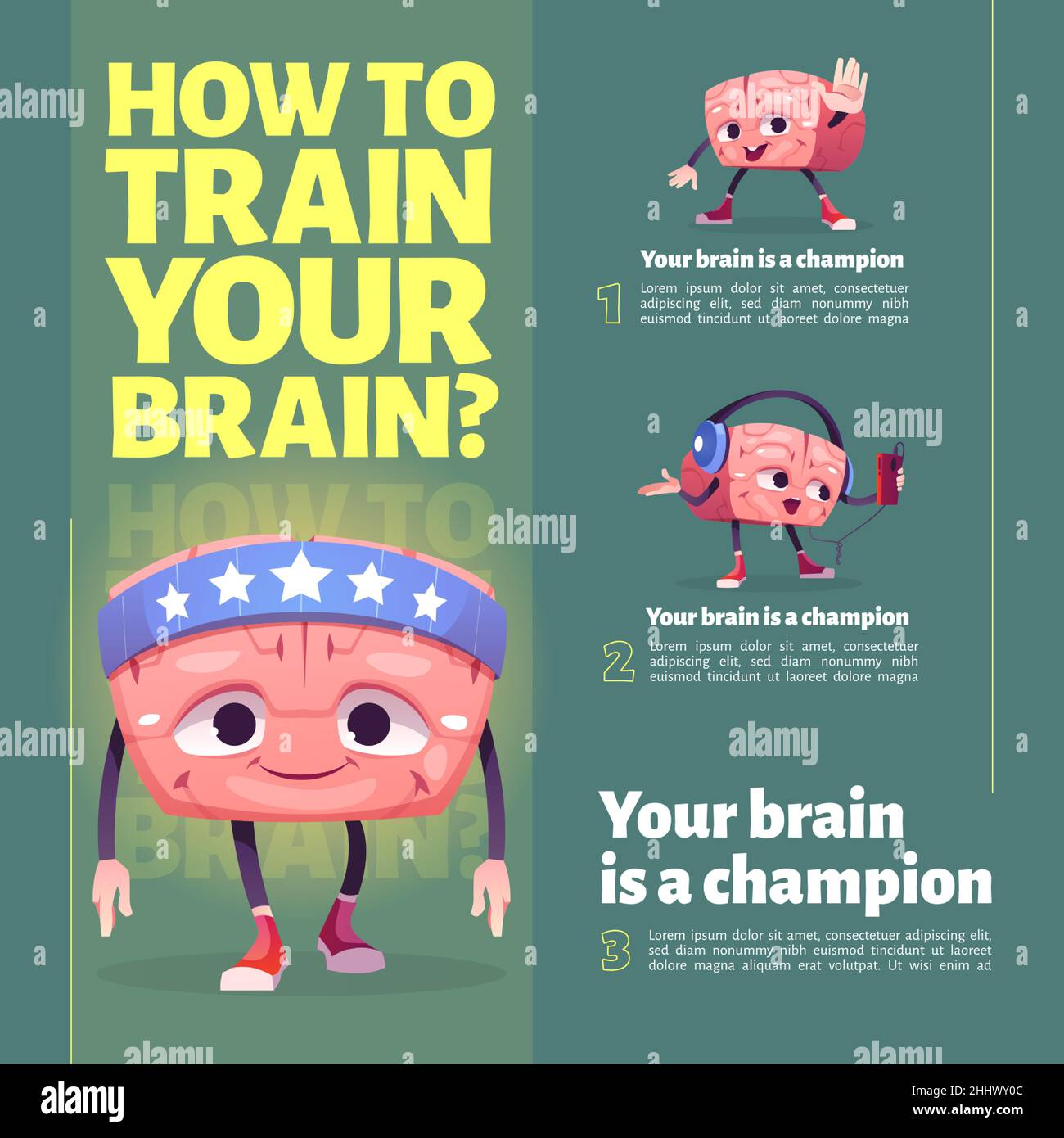 How to train brain poster with cute runner character. Vector banner of ...