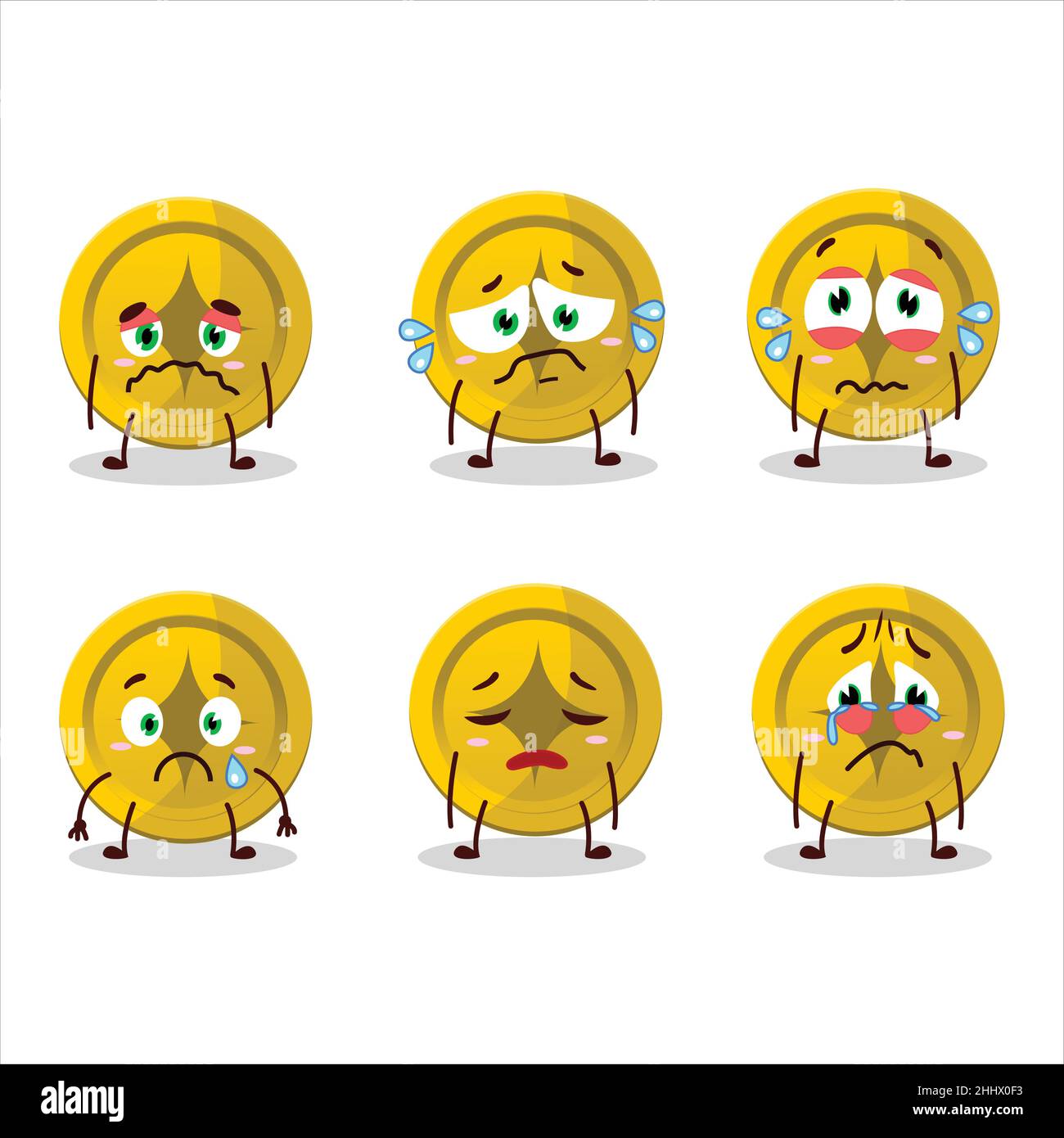 Gold coin cartoon character with sad expression. Vector illustration ...
