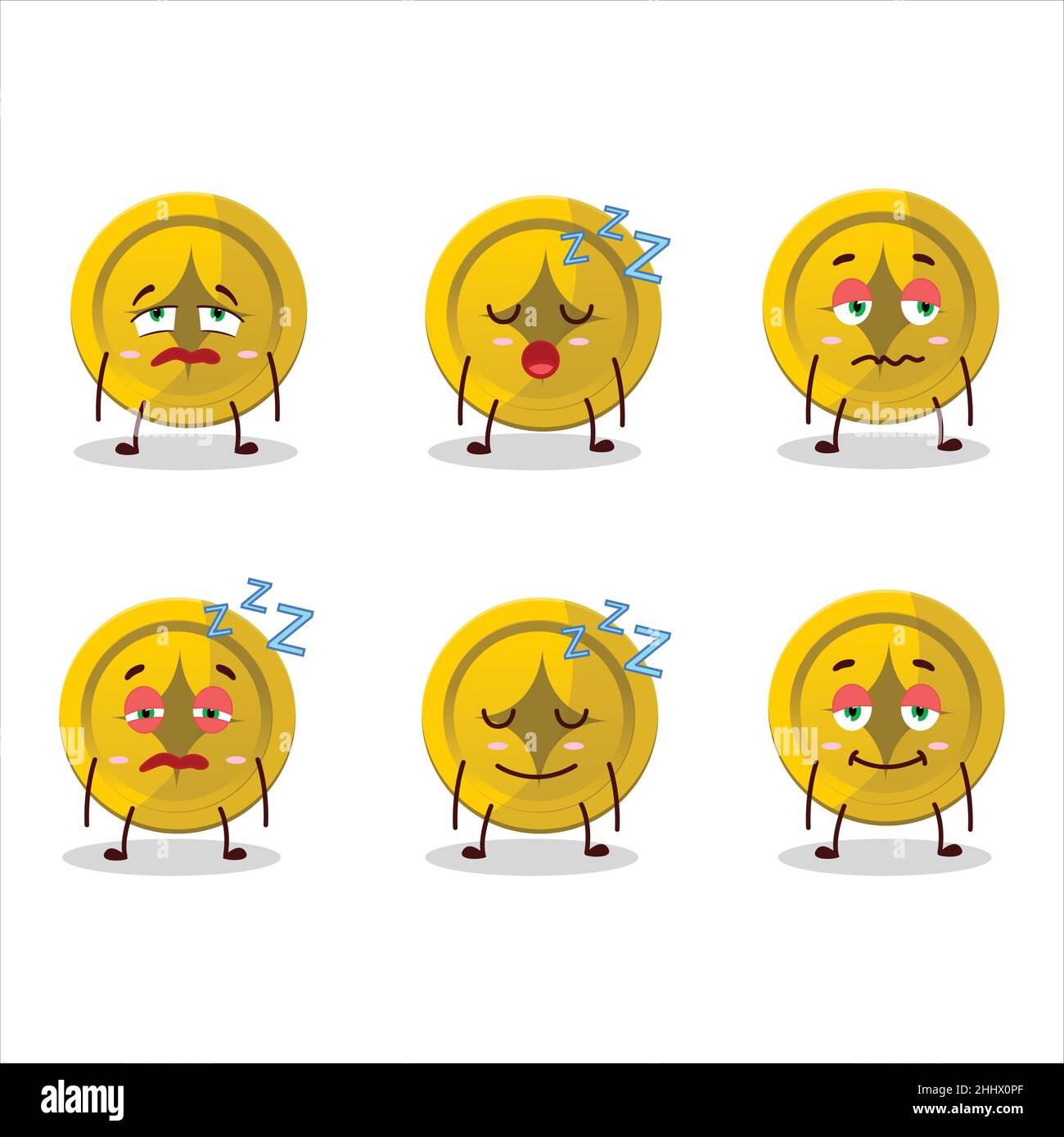 Cartoon character of gold coin with sleepy expression. Vector ...