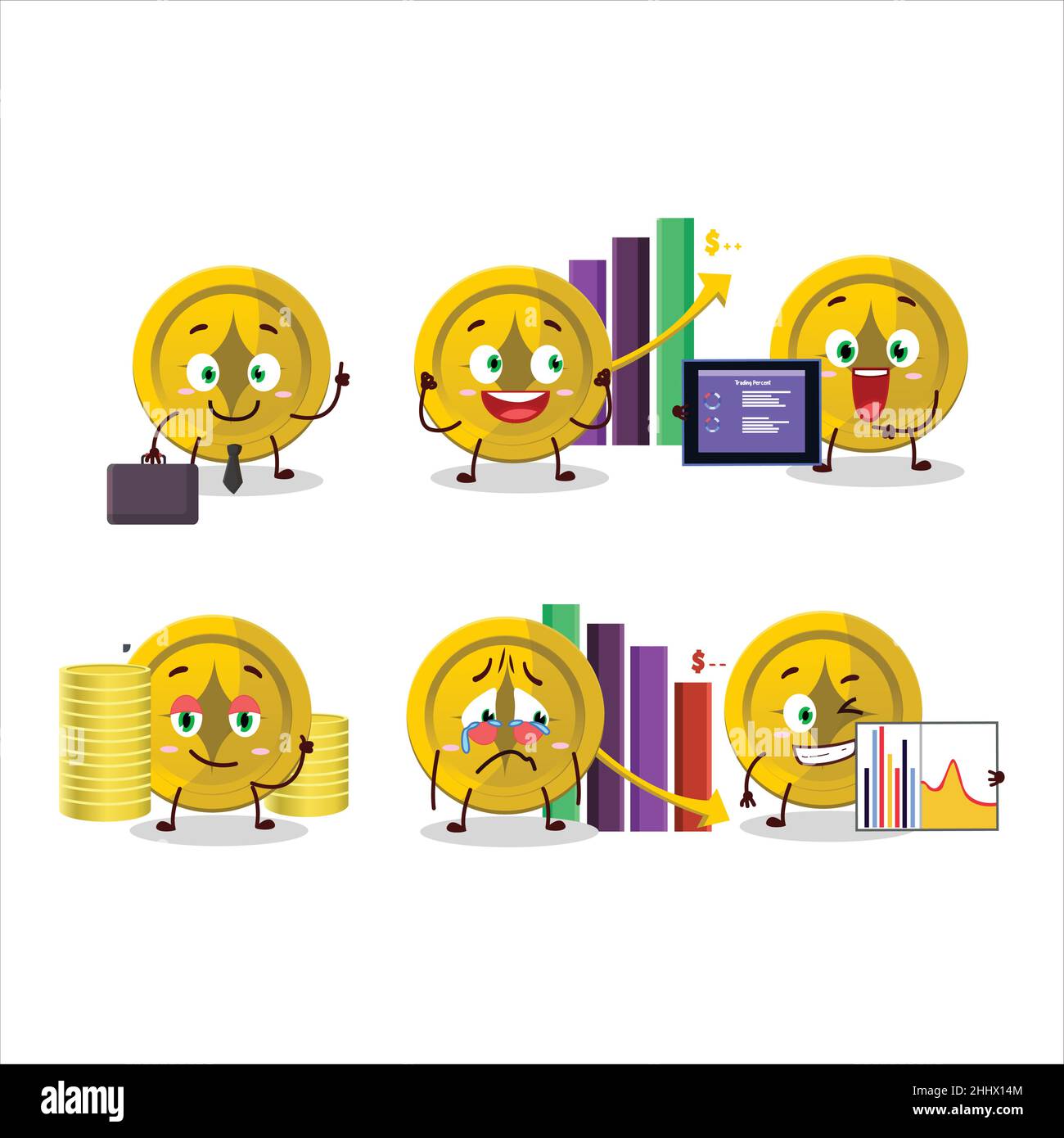 Gold coin character designs as a trader investment mascot. Vector ...