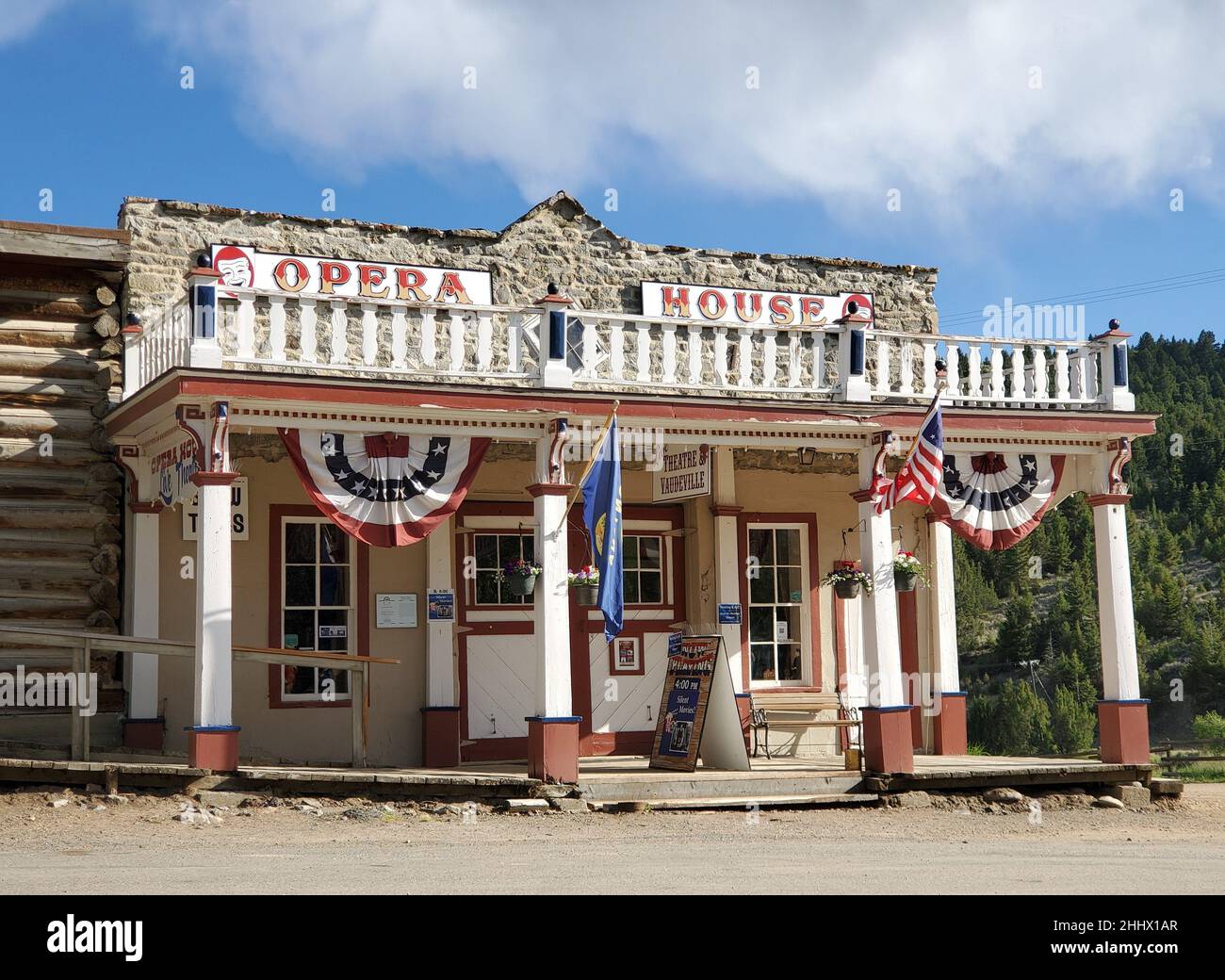 Exterior of the historic Opera House in Virginia City, Montana, with ...