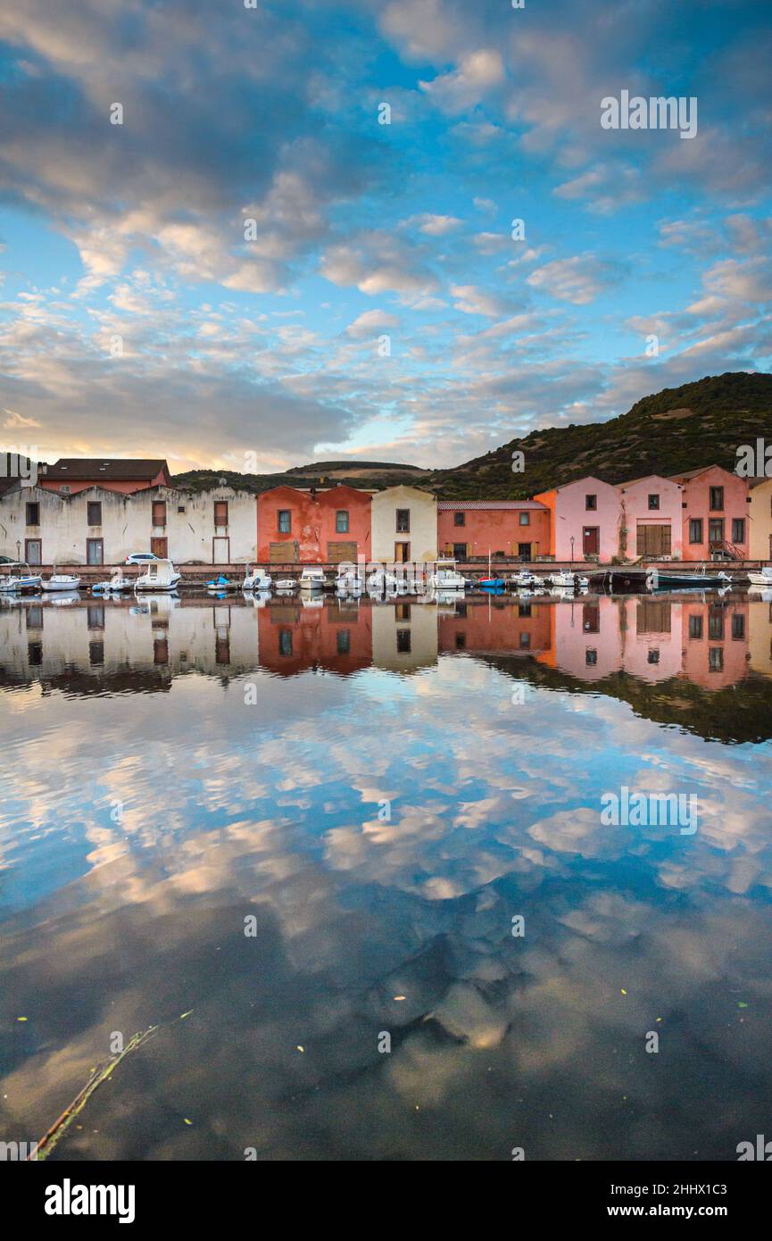 The sky and the facades of the old tanneries are seen reflected in the ...