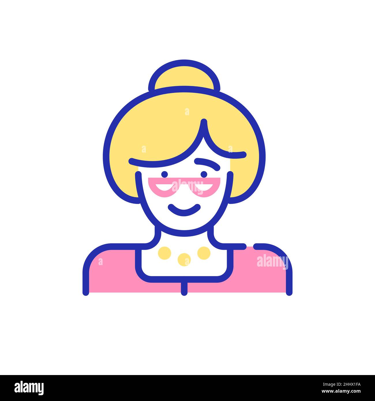 Elderly lady avatar. Grandmother wearing glasses with a head bun. Pixel ...