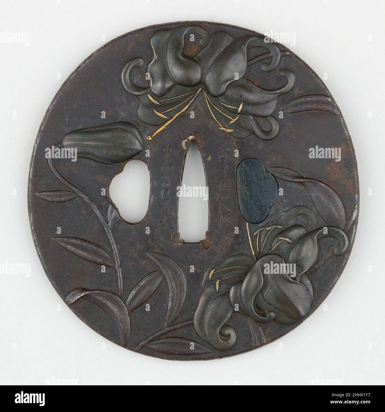 Sword Guard (Tsuba) with Lily Motif (百合図鐔) mid-19th century Japanese ...