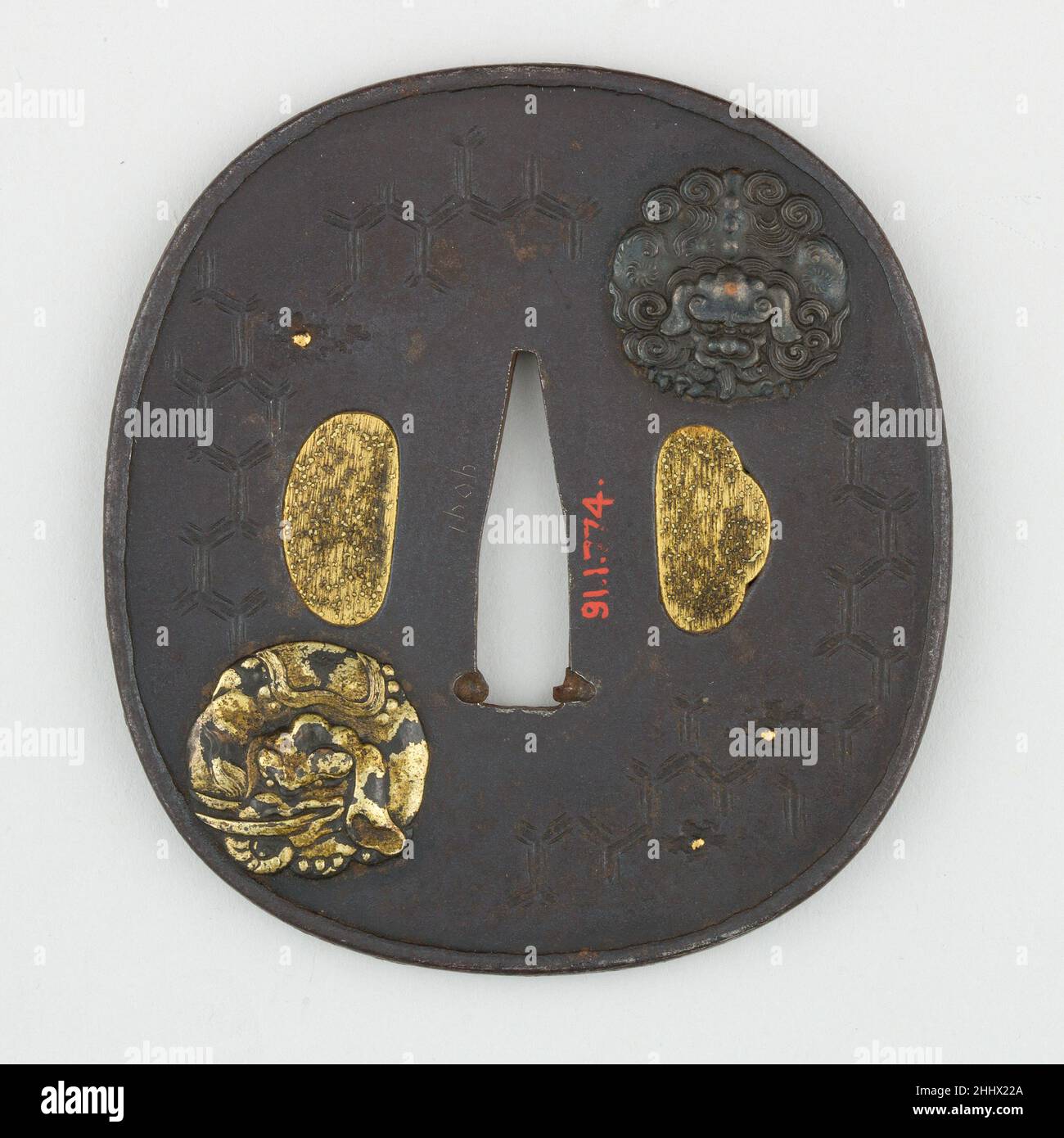 Sword Guard (Tsuba) Depicting Shishi Lion and Elephant (獅子象図鐔) 19th ...