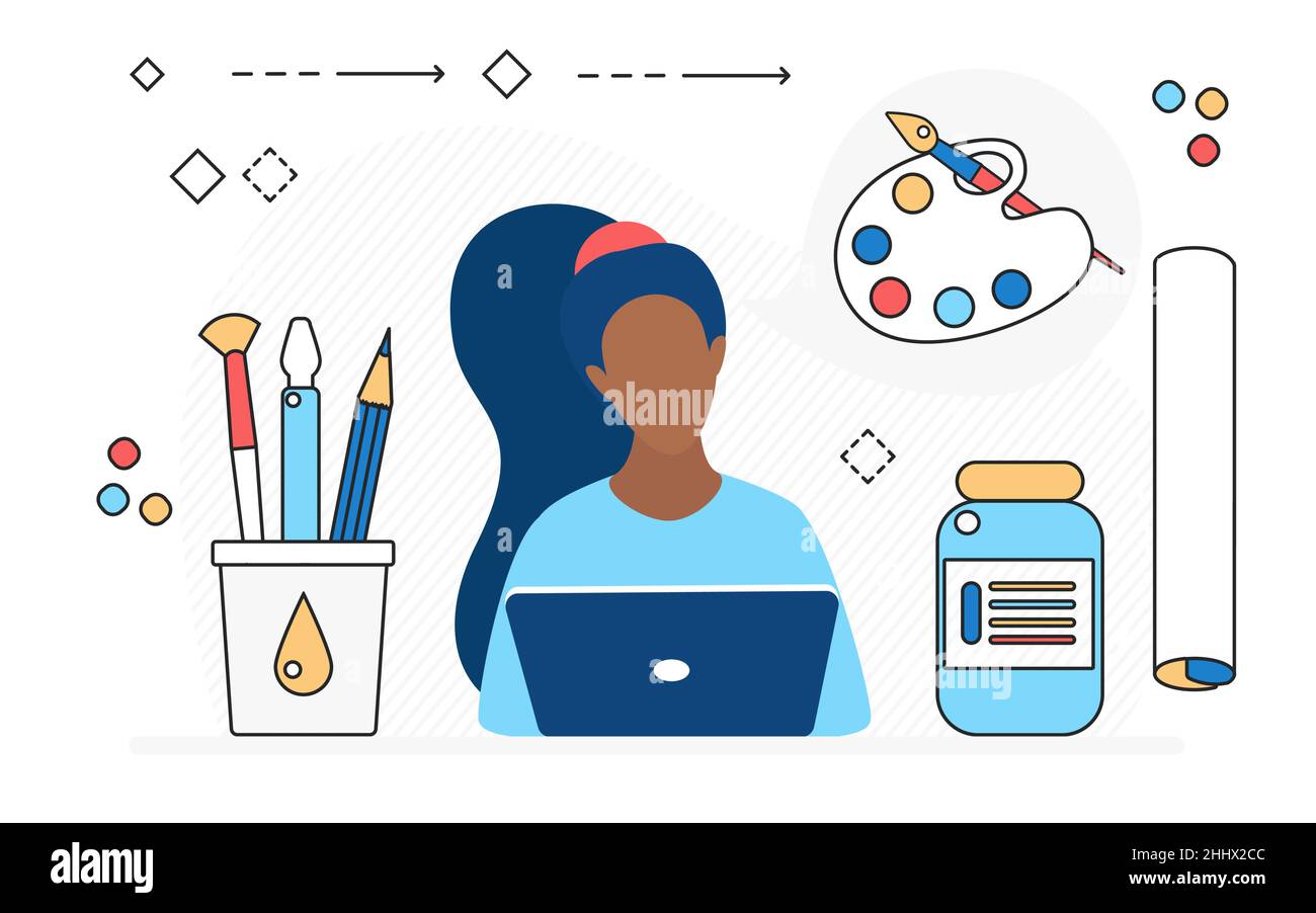 Professional artist work process and tools, art studio agency vector ...