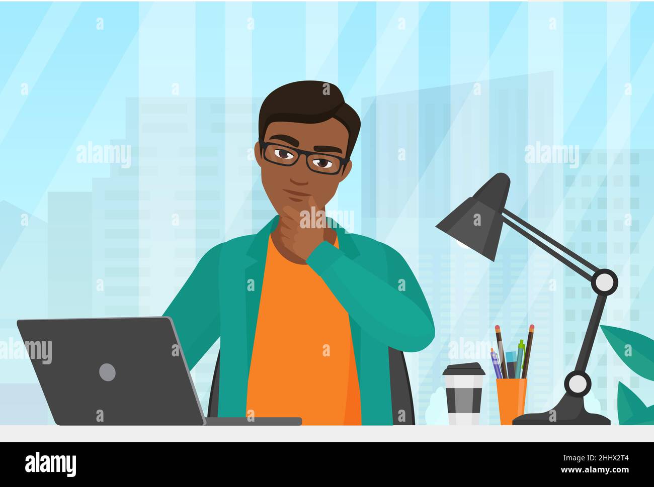 People think, businessman thinking vector illustration. Cartoon young ...