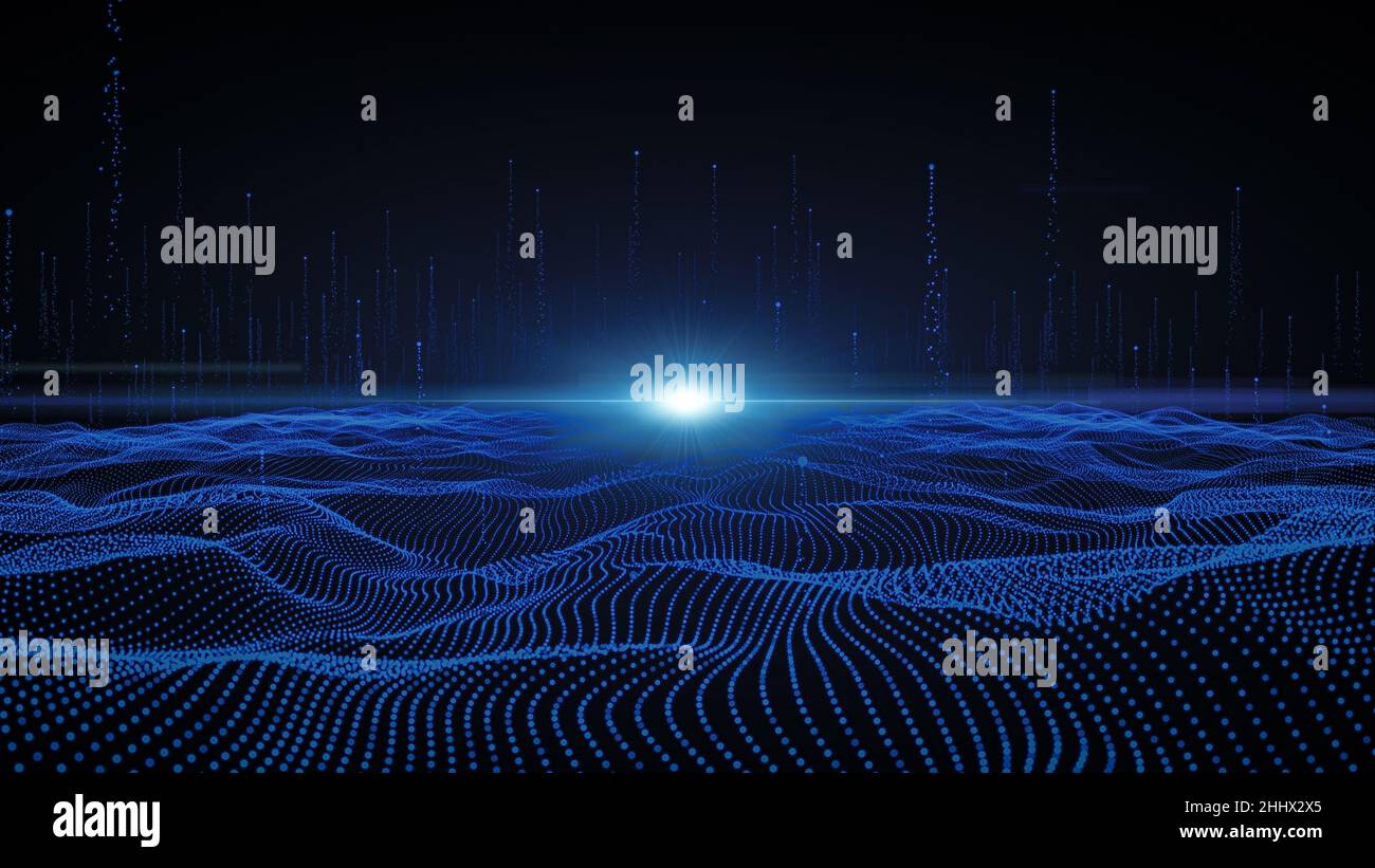 Particle field with animation of waves, bright light Stock Photo - Alamy