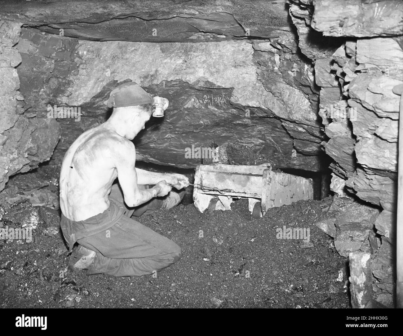 Coal miners working at the coal face in the Somerset coalfields, March ...