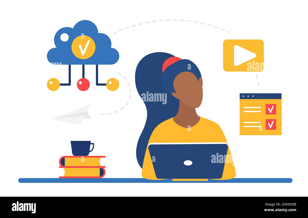 Cloud storage system for business remote work vector illustration ...