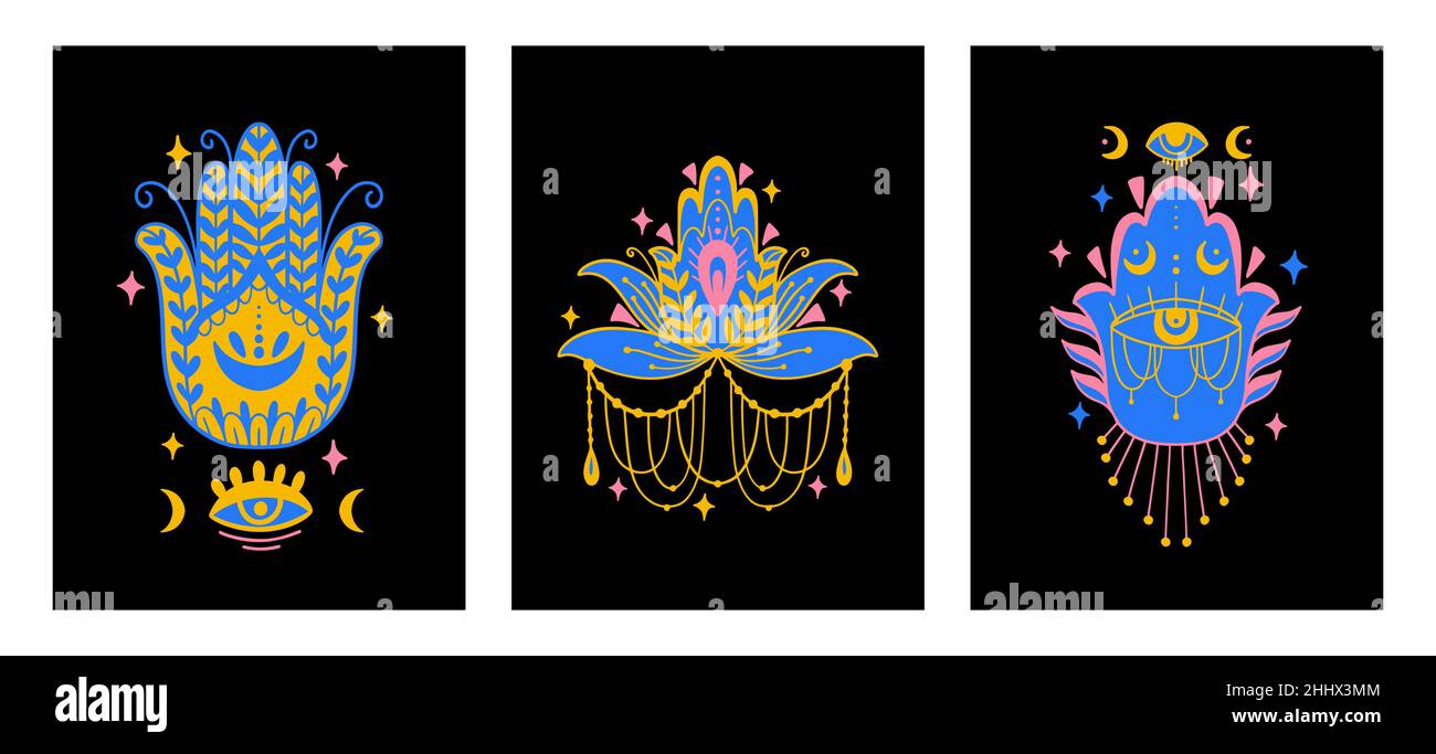 Mystic card hamsa and evil eye symbol.Esoteric magic occult amulet ...