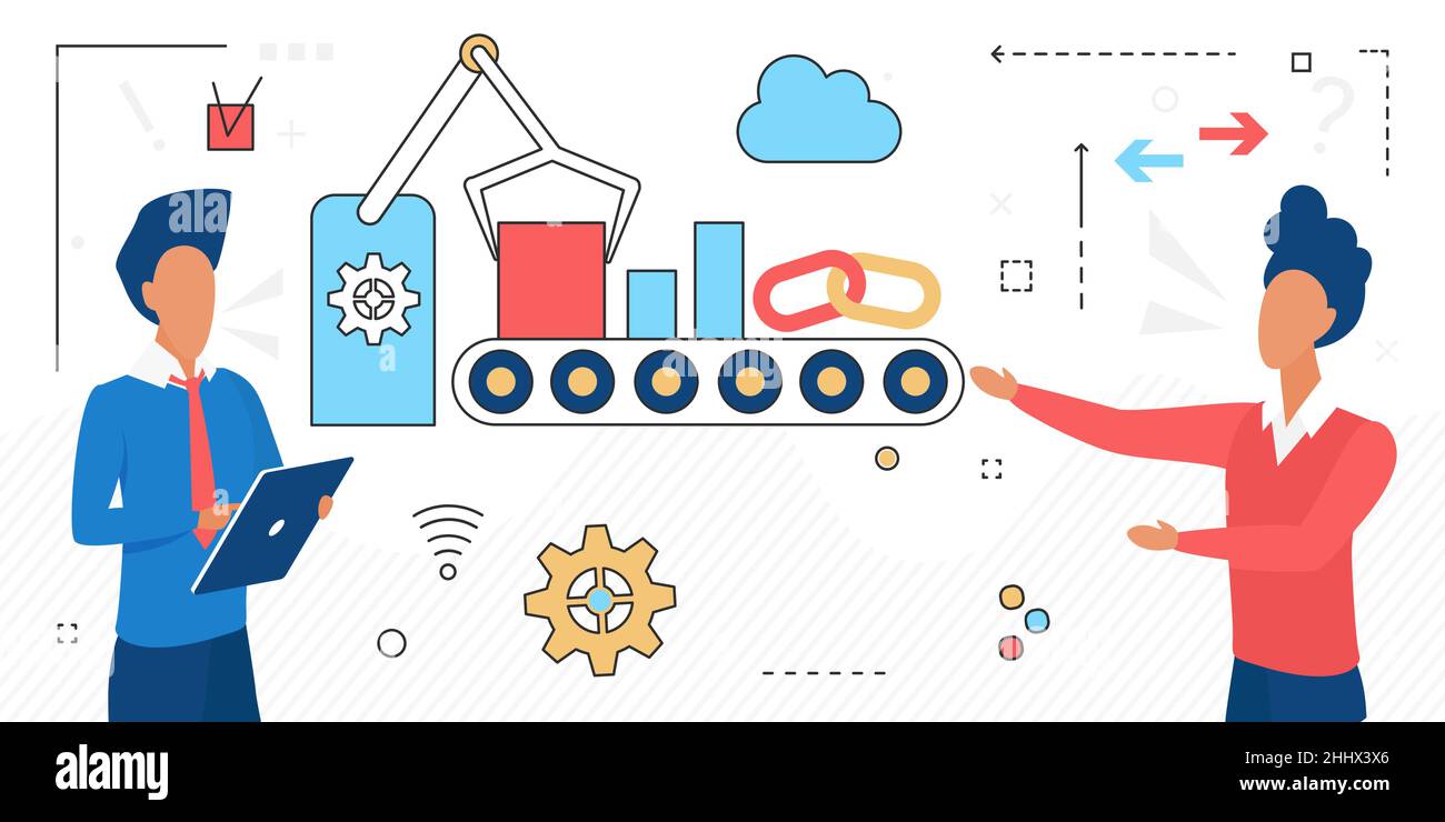 Business people and robots work together, business process automation ...