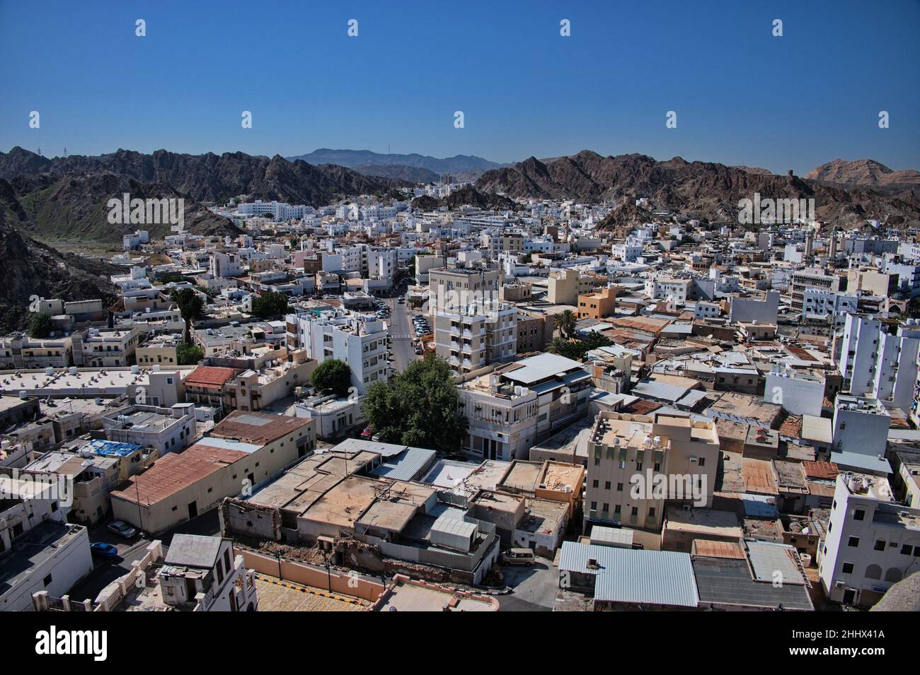 Cityscape of Muscat in Oman from the Corniche Fort Stock Photo - Alamy