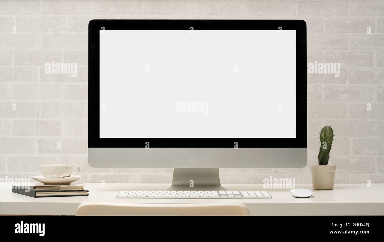 Minimal contemporary office workstation with desktop computer mockup ...