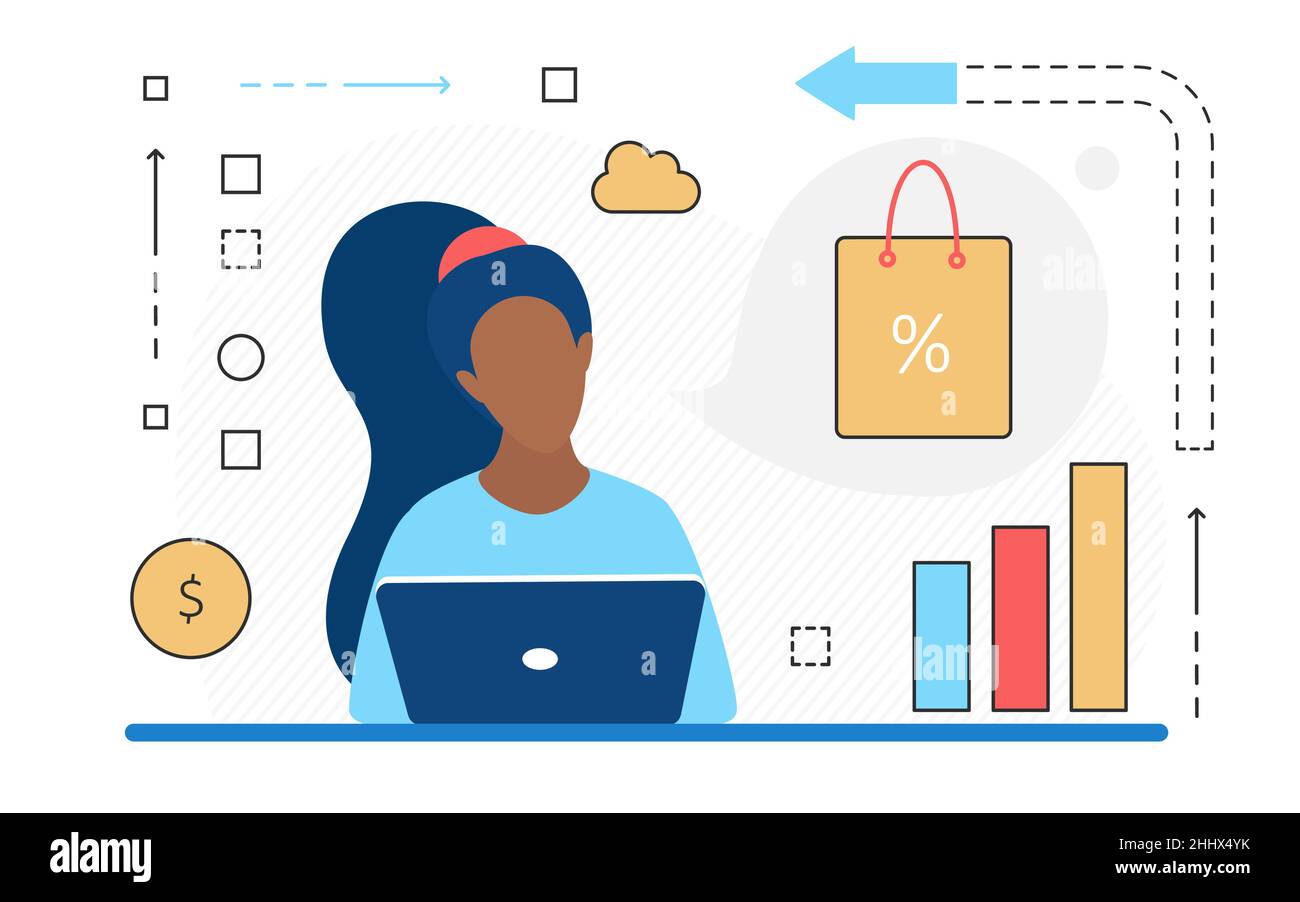 Sales in retail store, people shopping online vector illustration ...