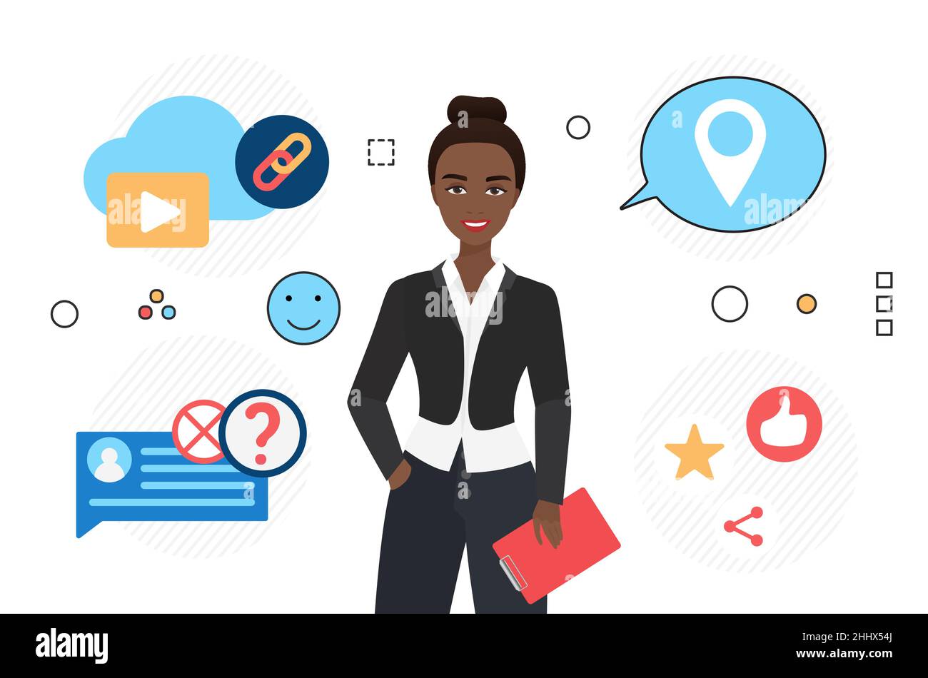 Flat style vector illustration of cartoon black female manager ...