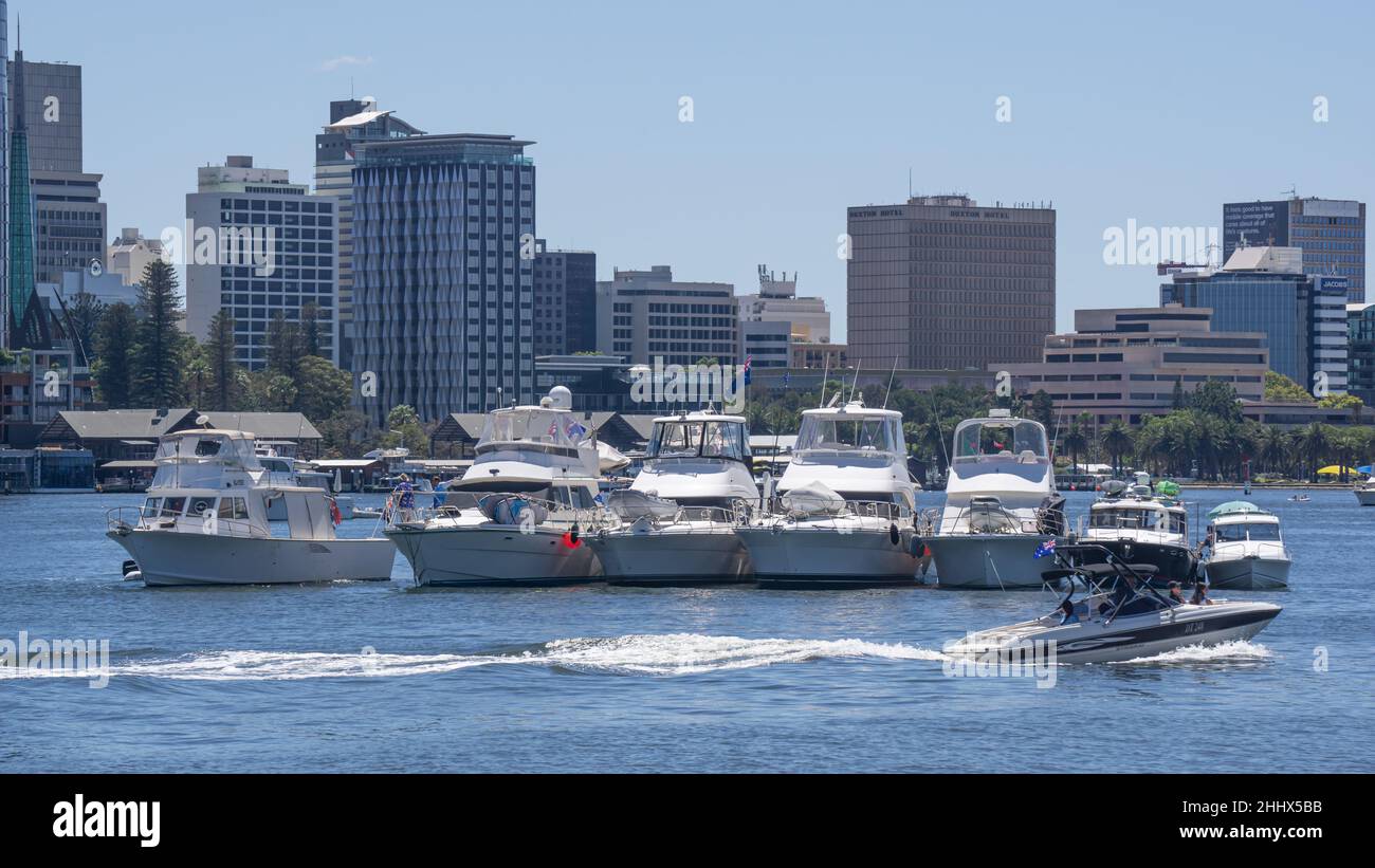 Australia Day Boats Raft Up on the Swan River Perth Stock Photo - Alamy