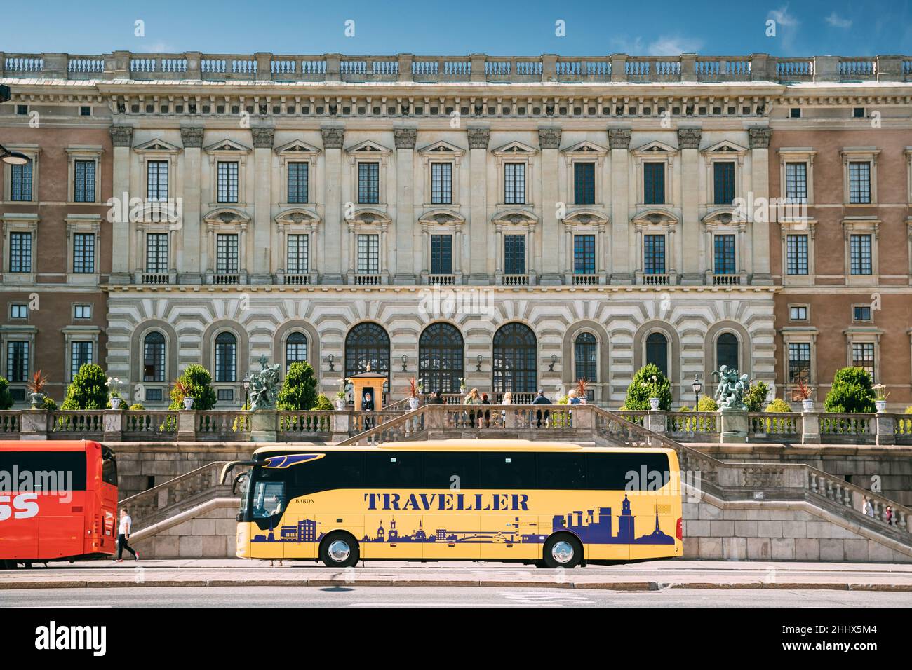 Stockholm, Sweden. Yellow Touristic Bus For Sightseeing Parking Near ...