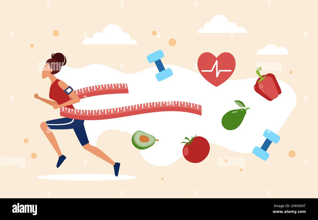 Weight loss concept with cartoon slim woman jogging Stock Vector Image ...