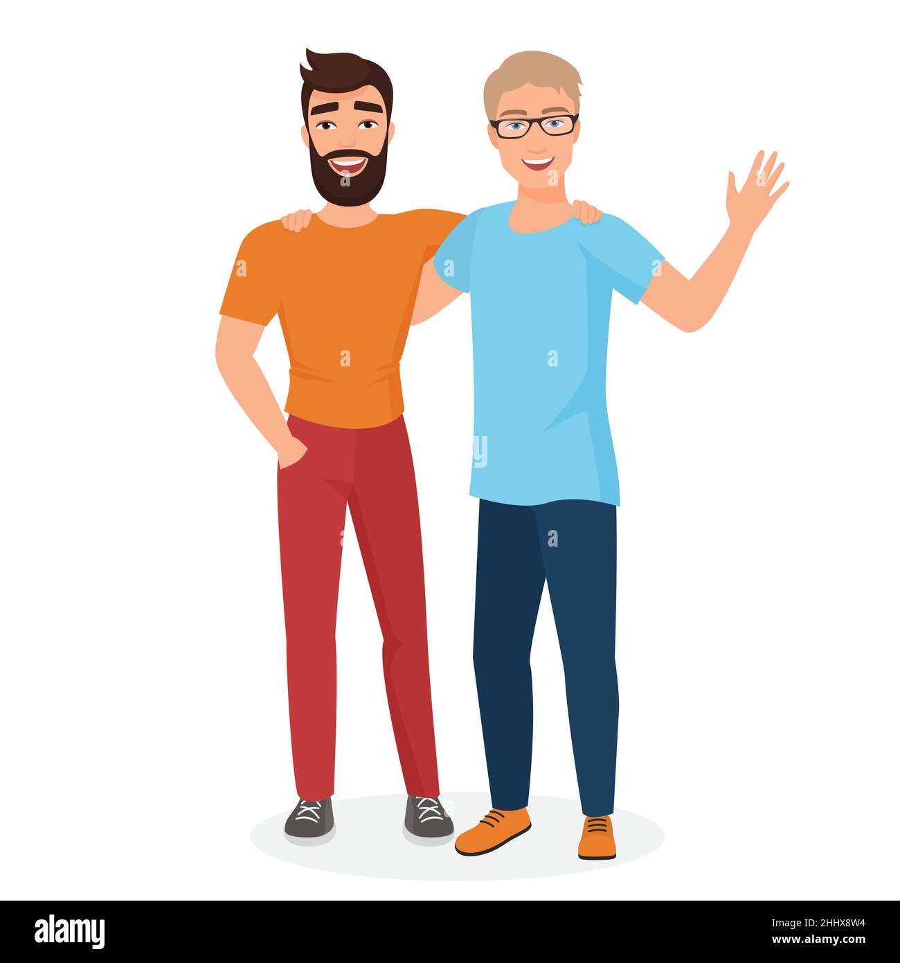 Vector cartoon illustration of couple boy males best friends isolated ...