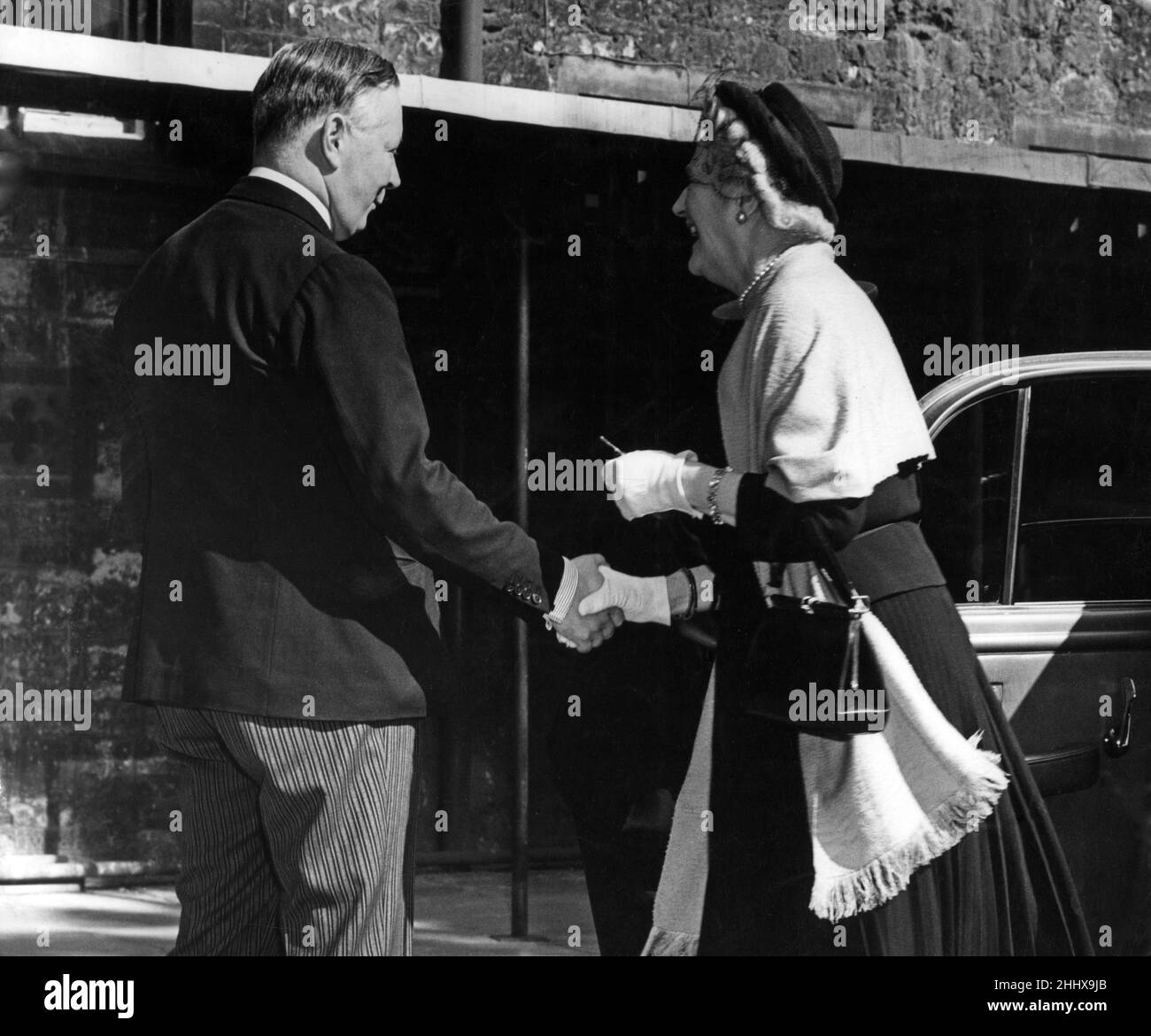 Lady Churchill greeted by the Duke of Norfolk on her arrival at ...