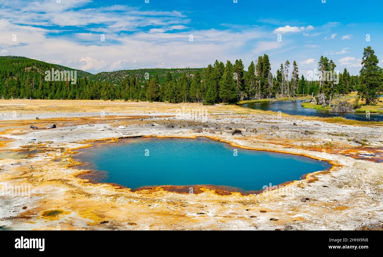 Beautiful view of colorful geyser at Yellowstone National Park Stock ...