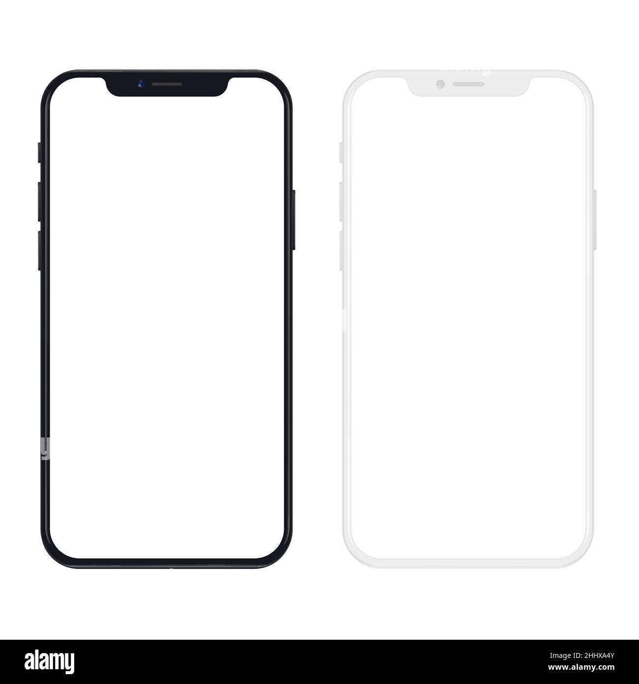 New version of black and white slim smartphone with blank white screen ...
