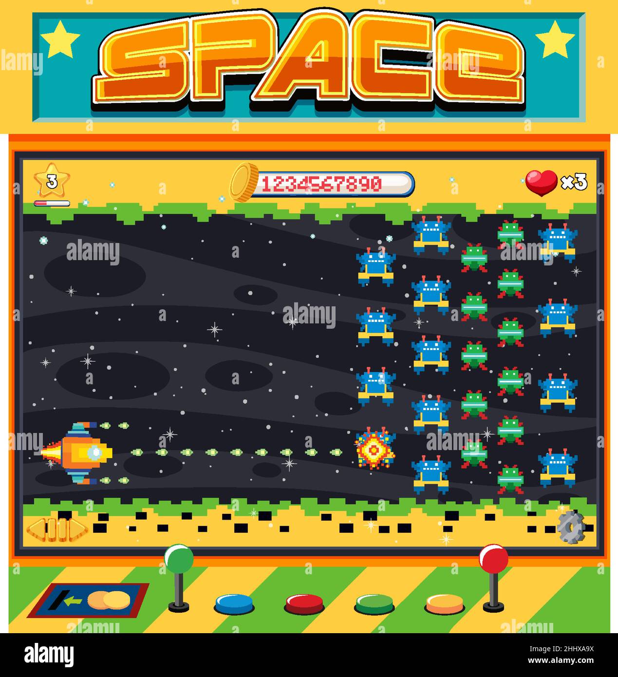 Aarcade pixel space game interface illustration Stock Vector Image ...
