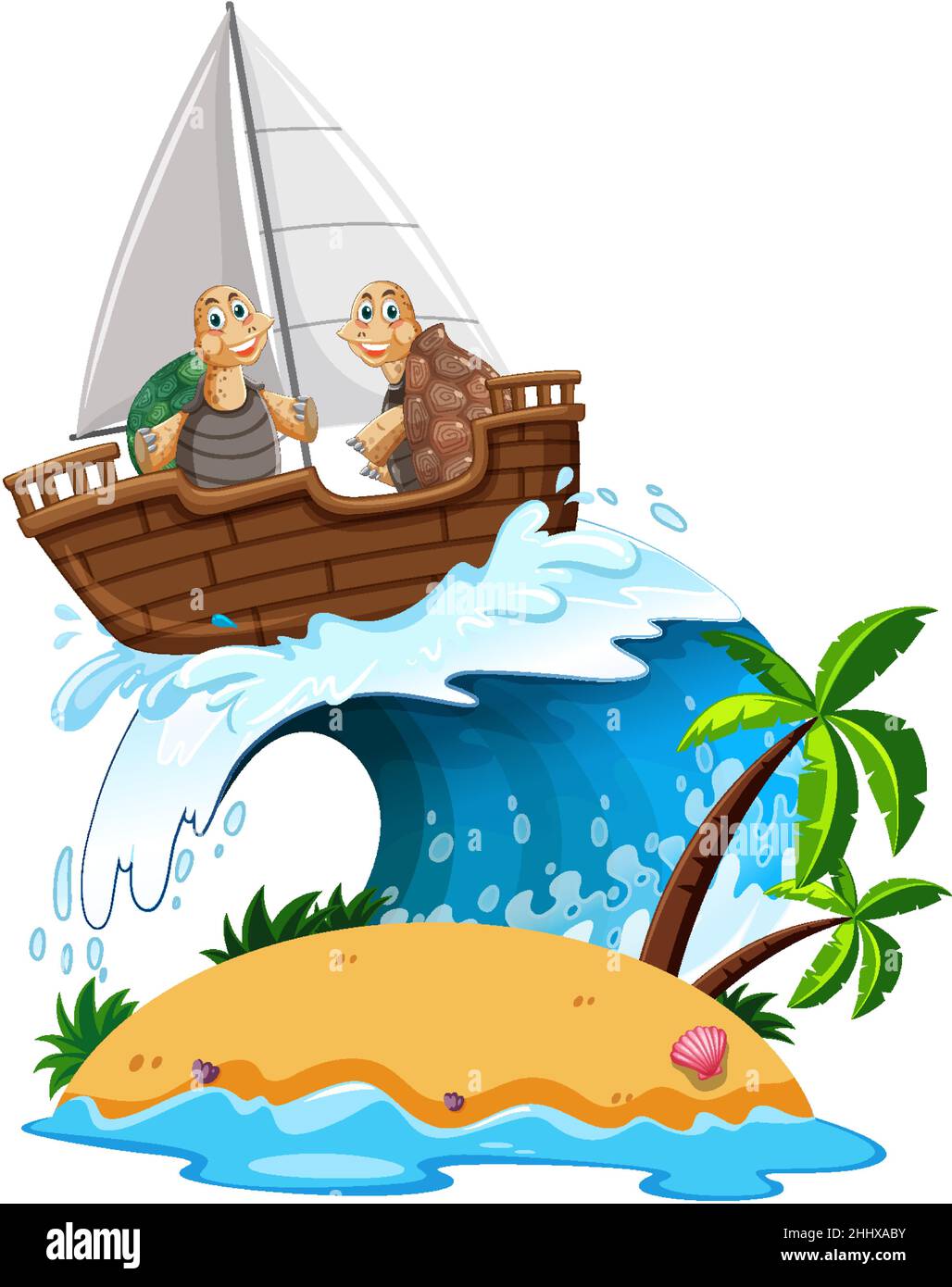 Tortoises on sailboat with ocean wave illustration Stock Vector Image ...