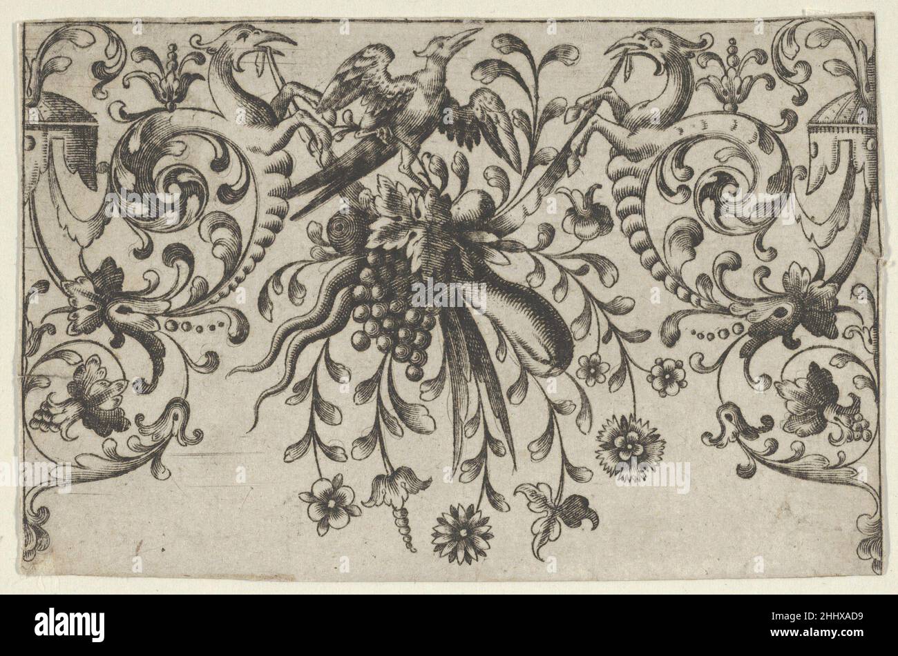 Design for Silverwork with Garlands, Birds, and Grotesque Motifs ca ...
