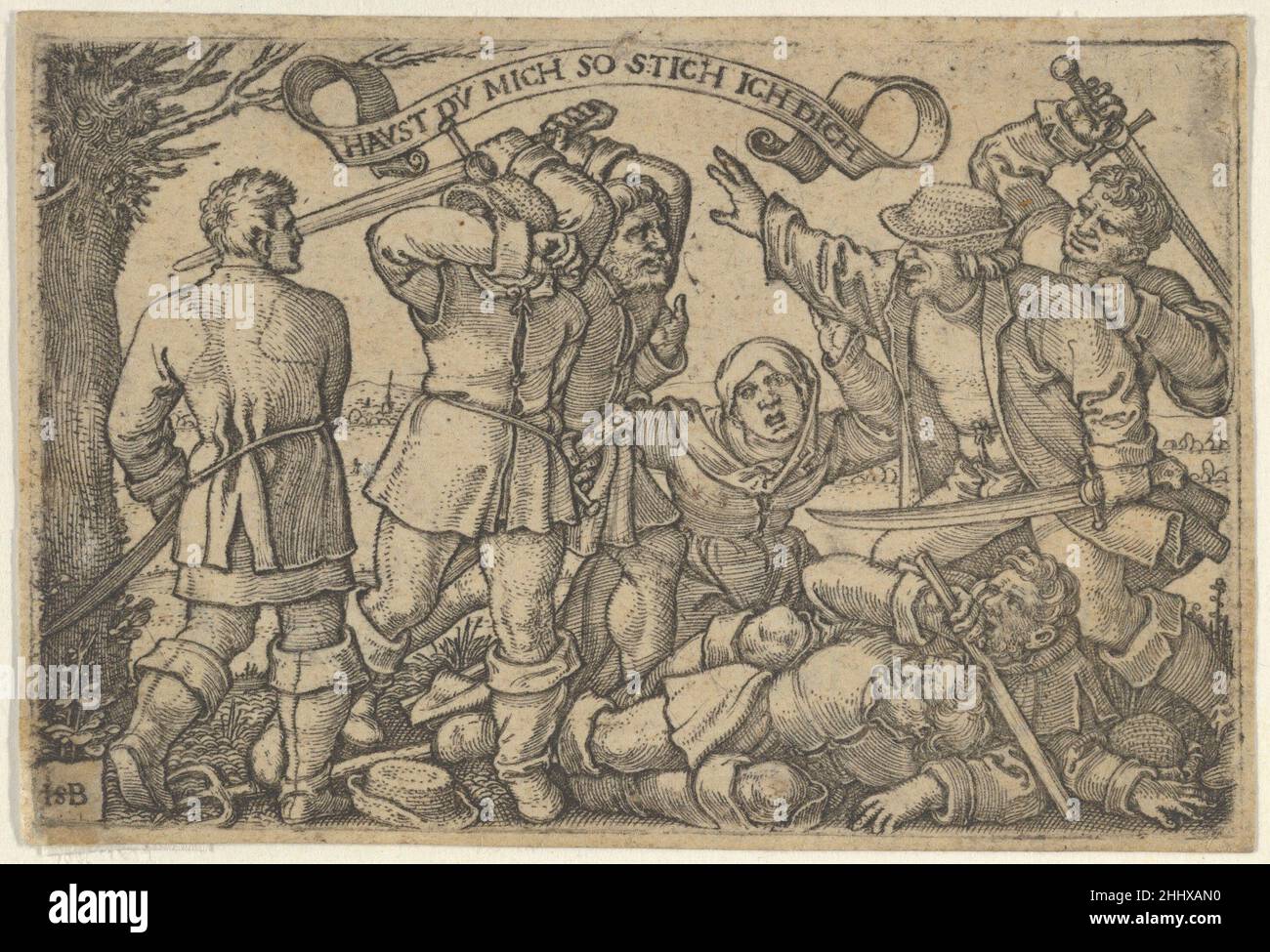 The Peasants' Brawl 1531–50 Sebald Beham German Five standing figures ...