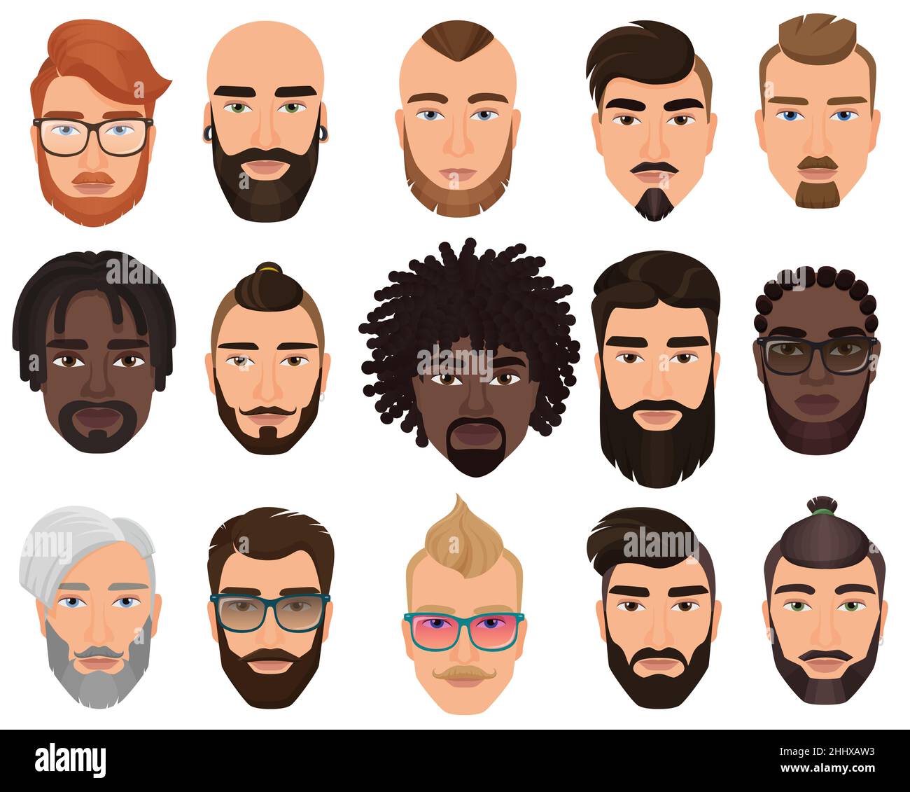 Hipsters stylish bearded men with different color hairstyles, mustaches ...