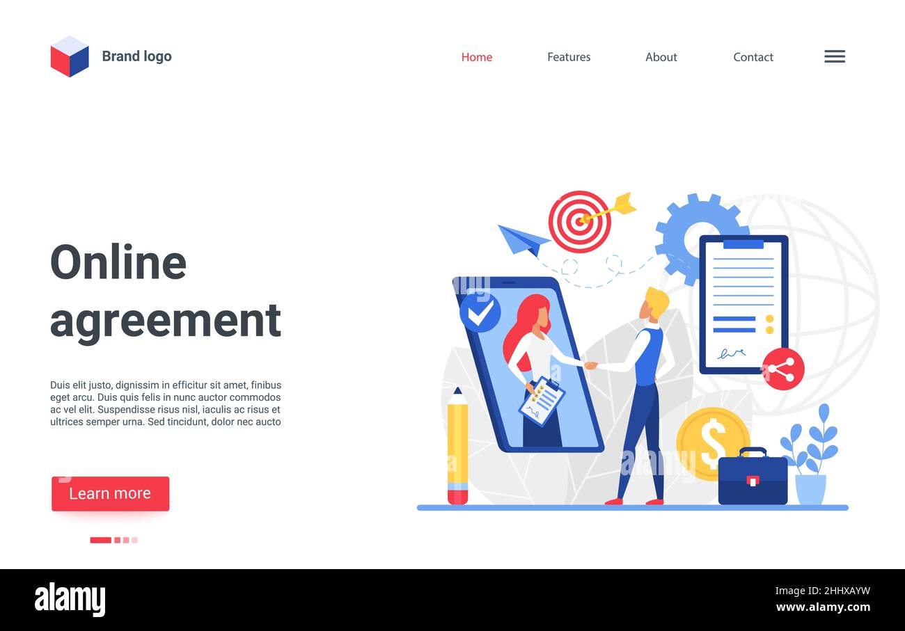 Website creative design, landing page with cartoon flat partner people shaking hands, handshake ...