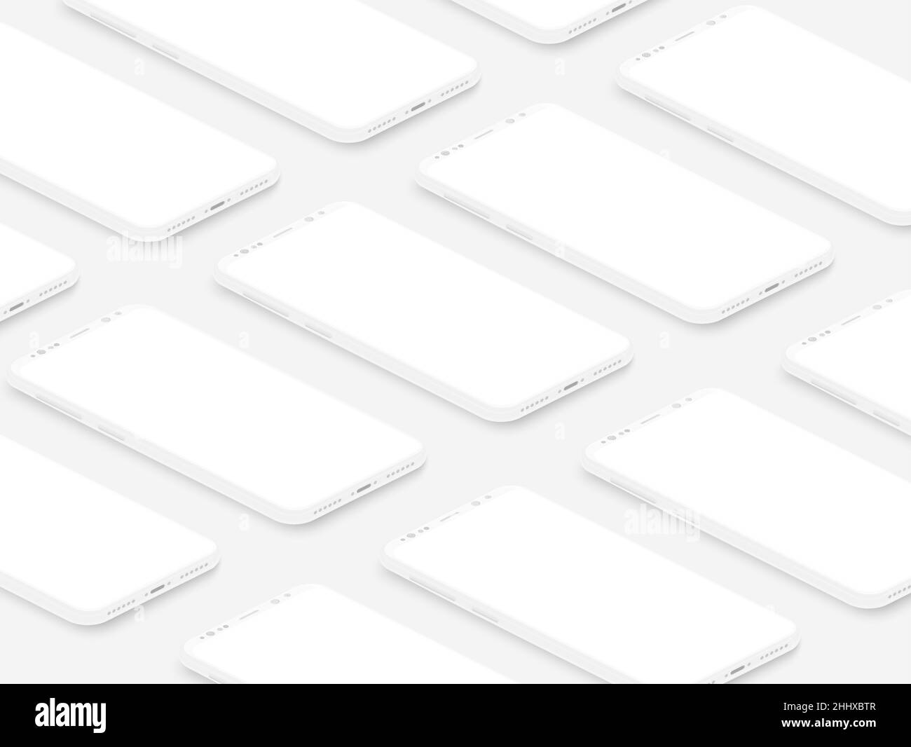 Soft isometric white isometric realistic smartphones with blank screens ...