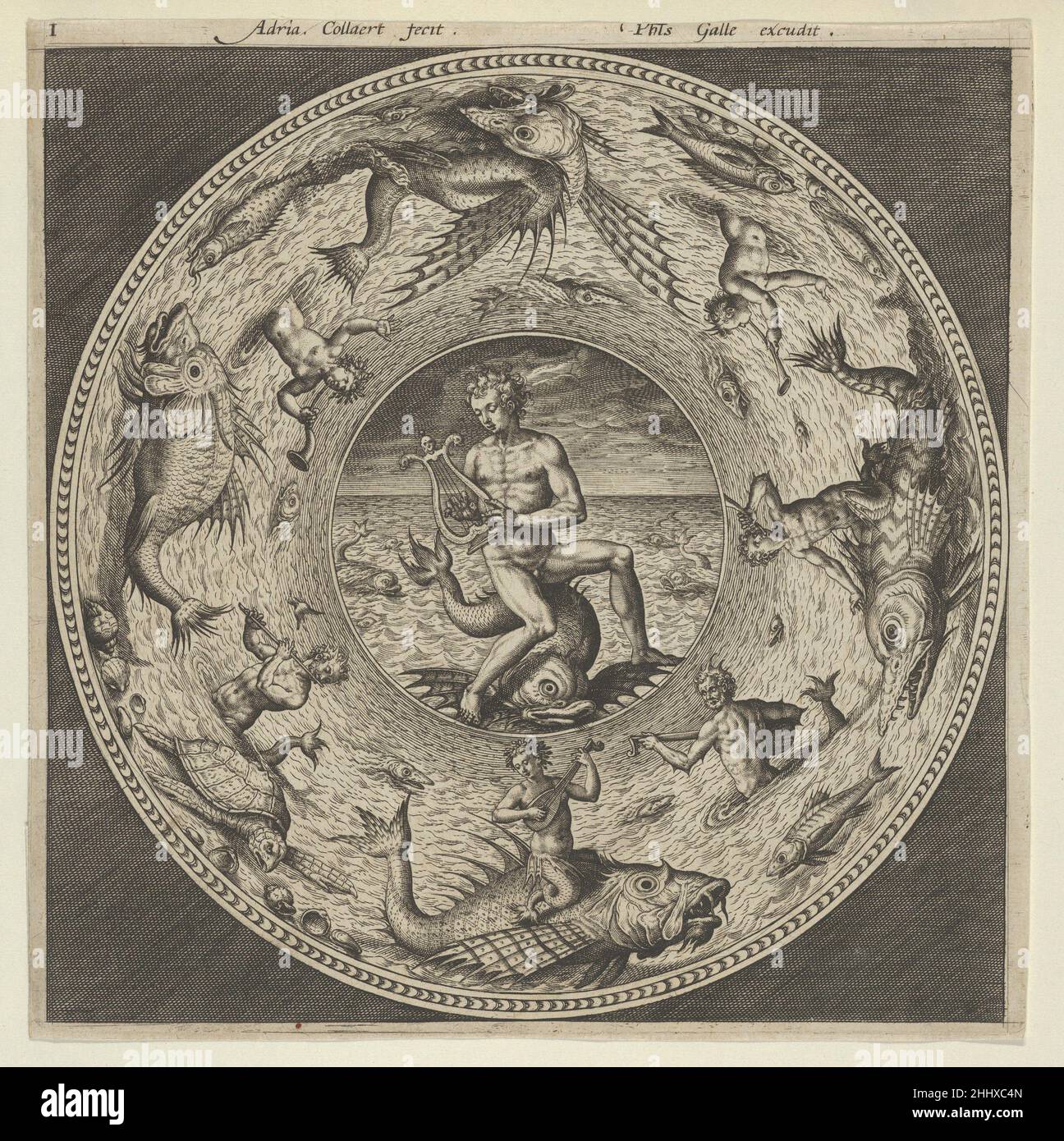 Design for a Plate with Arion Riding a Dolphin in a Medallion Bordered ...