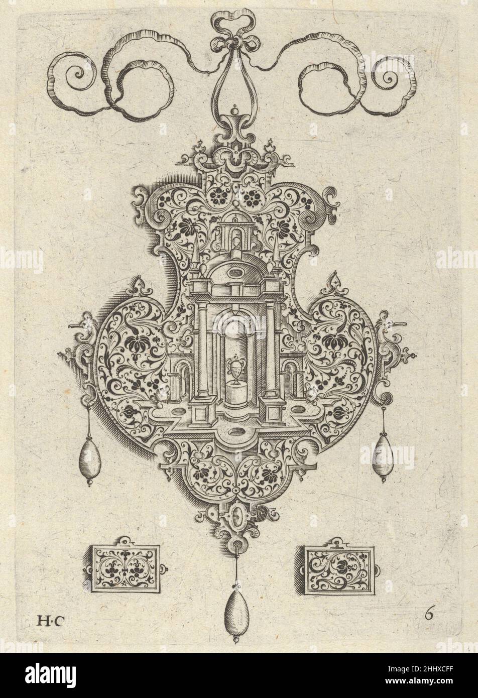 Pendant Design with Niche and a Vase with Two Handles Above Rectangular ...