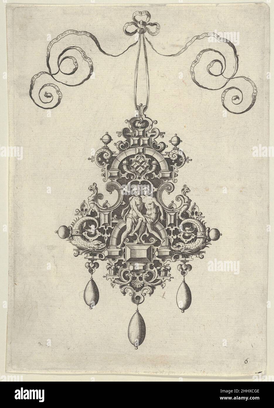 Pendant Design with a Couple at Center after 1581 Jan Collaert I ...
