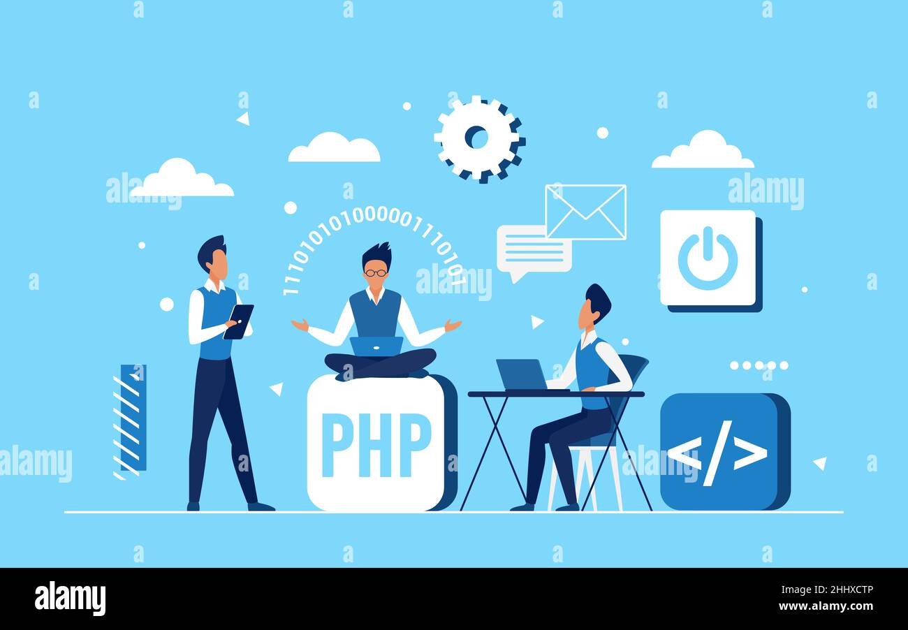 Programmer coder people team work on application development Stock ...